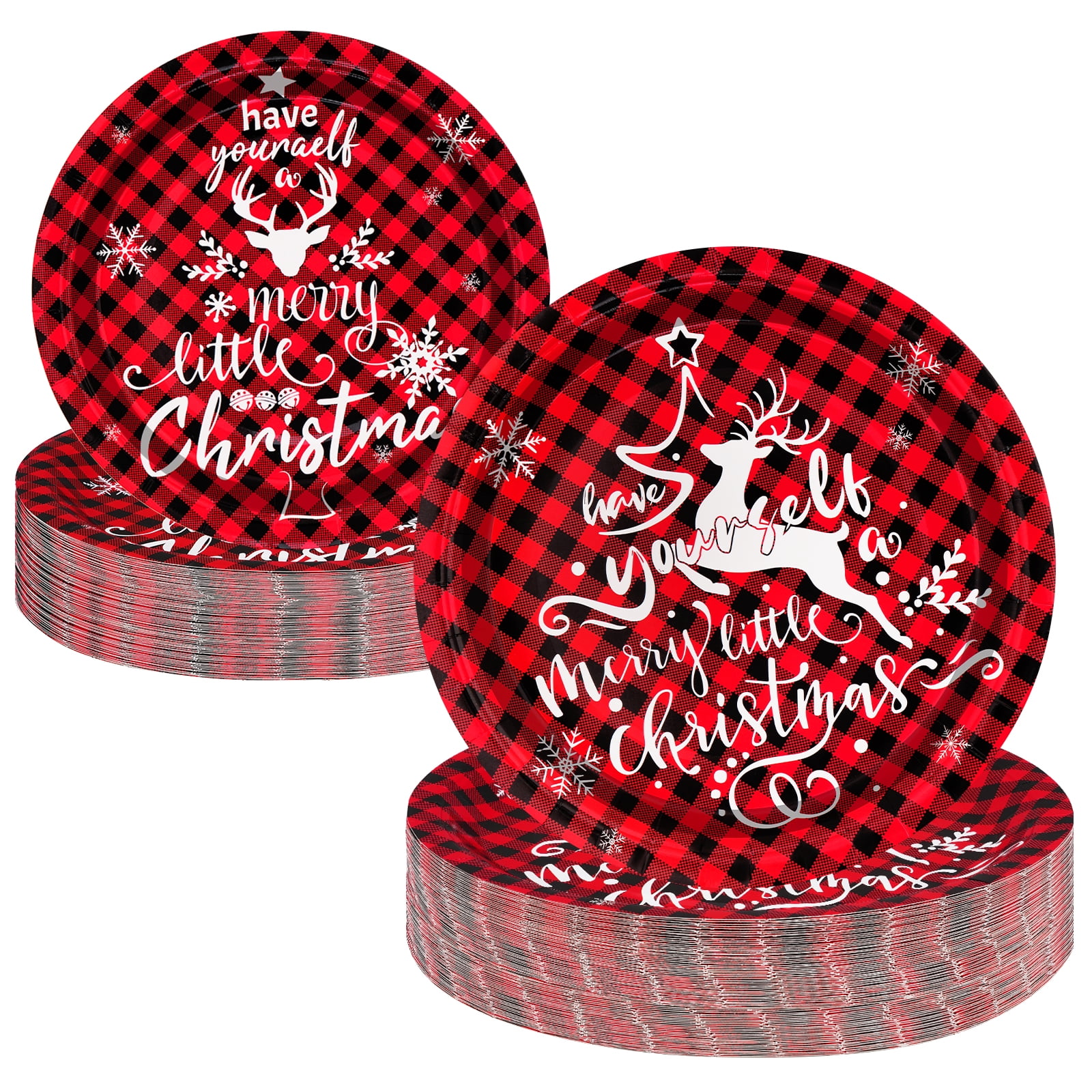 DAZLUTE 100 PCS Christmas Paper Plates, Merry Christmas Red Plaid ...