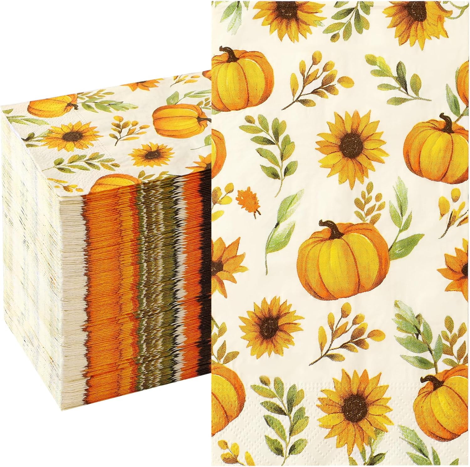 DAZLUTE 100 PCS Fall Party Paper Napkins,Pumpkins and Sunflowers Paper ...