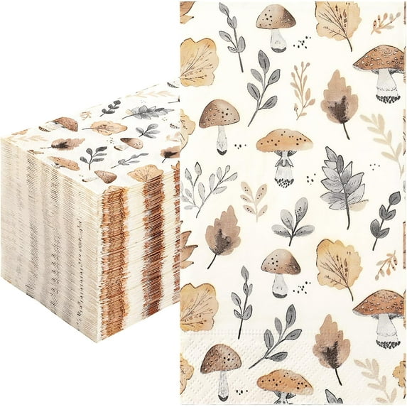 DAZLUTE 100 PCS Fall Paper Napkins 3 Ply Disposable Mushroom Napkins ...