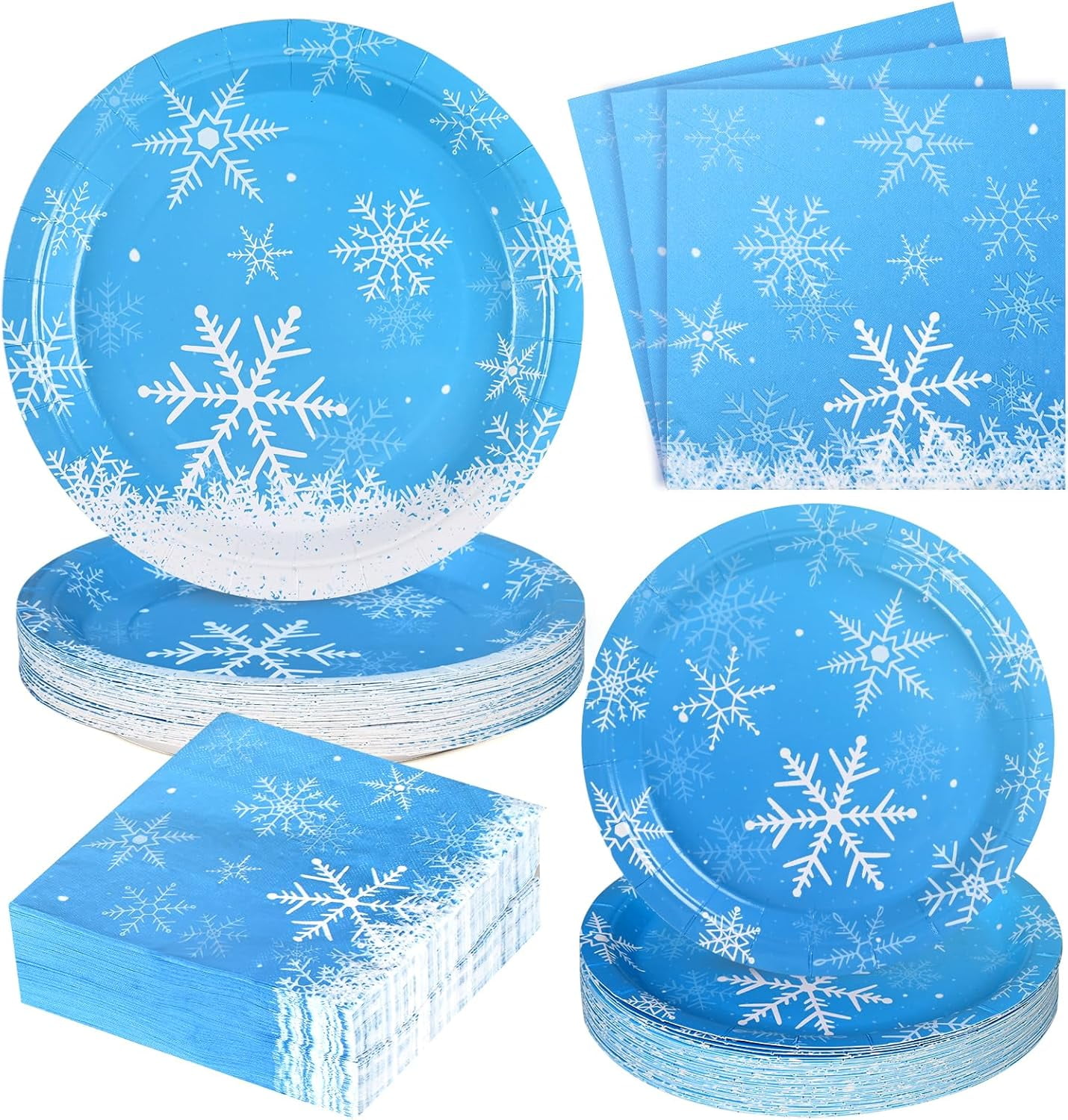 DAZLUTE 200 PCS Christmas Paper Plates and Napkins, Christmas Snowflake ...