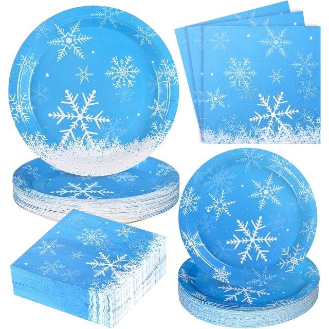 DAZLUTE 200 PCS Christmas Paper Plates and Napkins, Christmas Snowflake ...