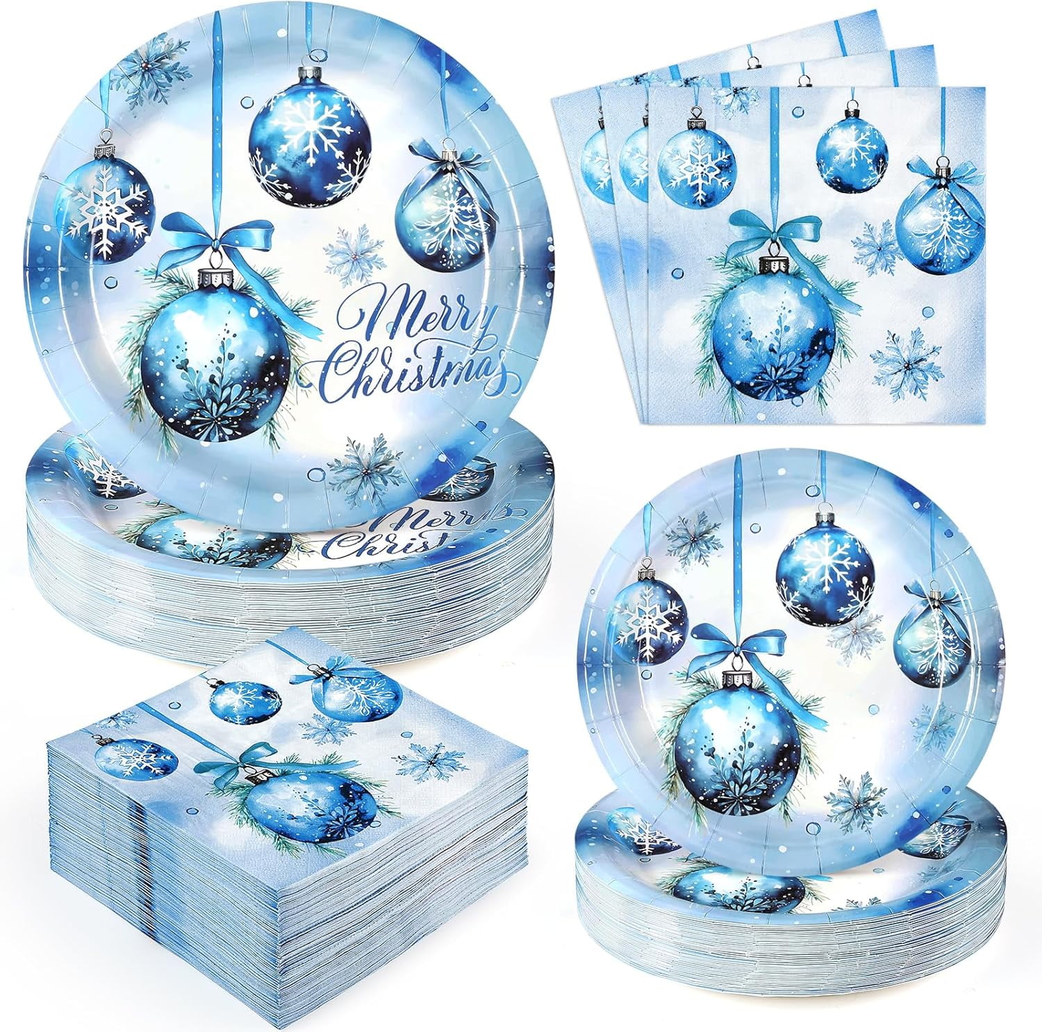 DAZLUTE 200 PCS Christmas Paper Plates and Napkins Serves 50 Guests ...