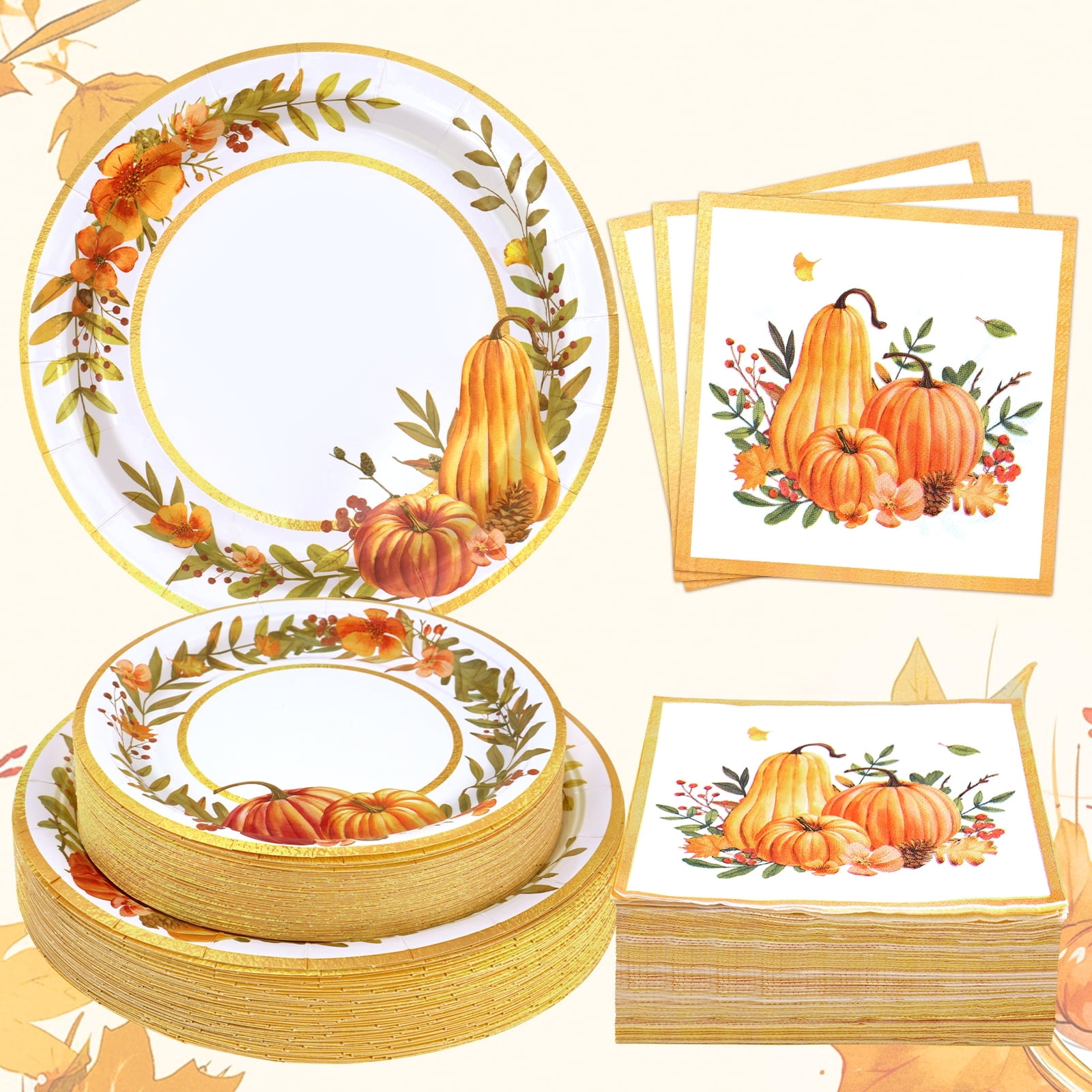 DAZLUTE 200 PCS Fall Paper Plates and Napkins Thanksgiving Party ...