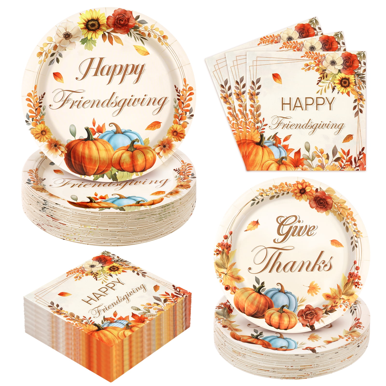 DAZLUTE 200 PCS Fall Plates and Napkins, Fall Dishes, Thanksgiving ...