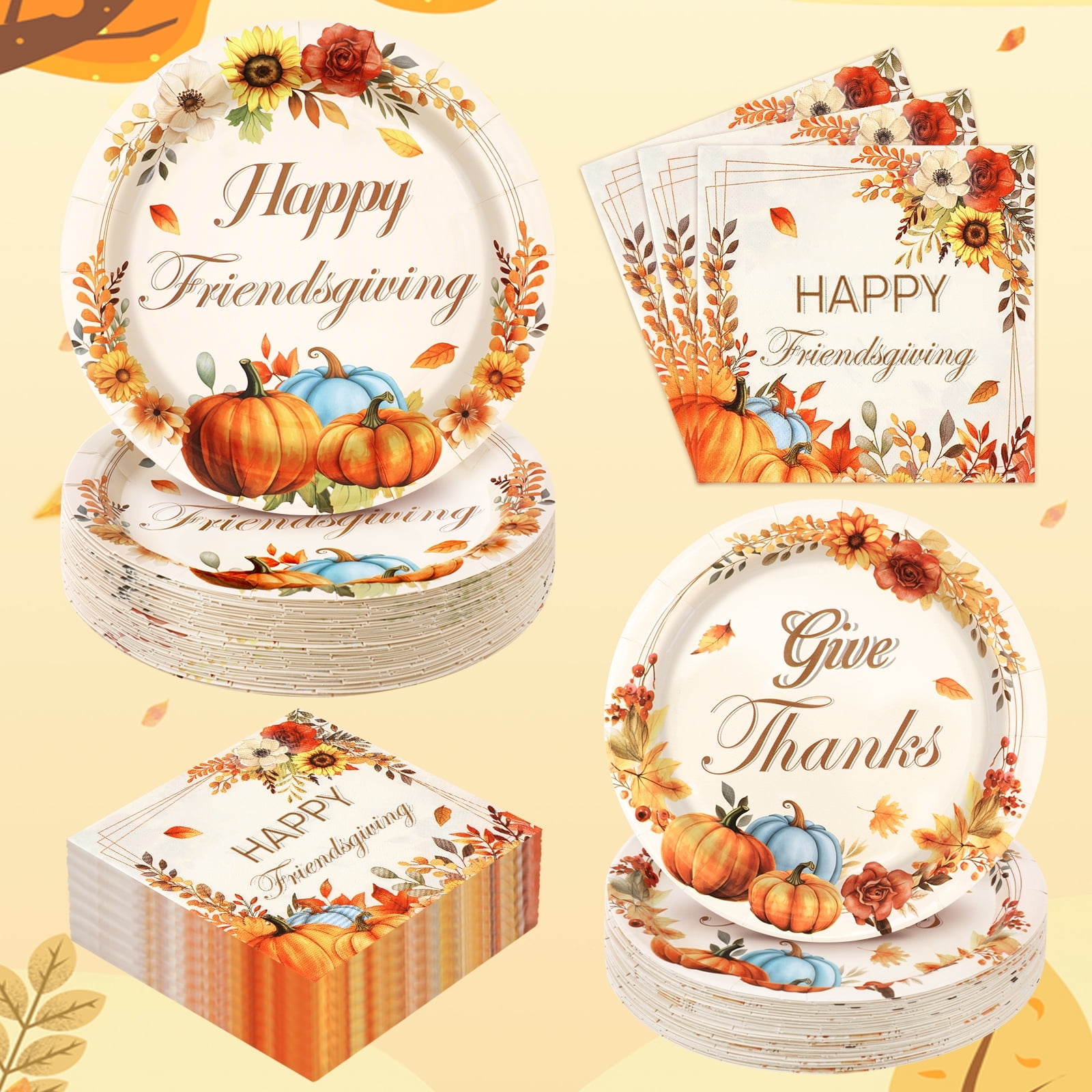 DAZLUTE 200 PCS Fall Plates and Napkins, Fall Dishes, Thanksgiving ...