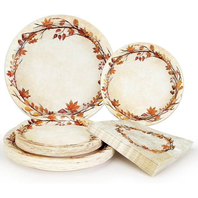 DAZLUTE 200 Pcs Fall Paper Plates and Napkins,Harvest Party Paper ...