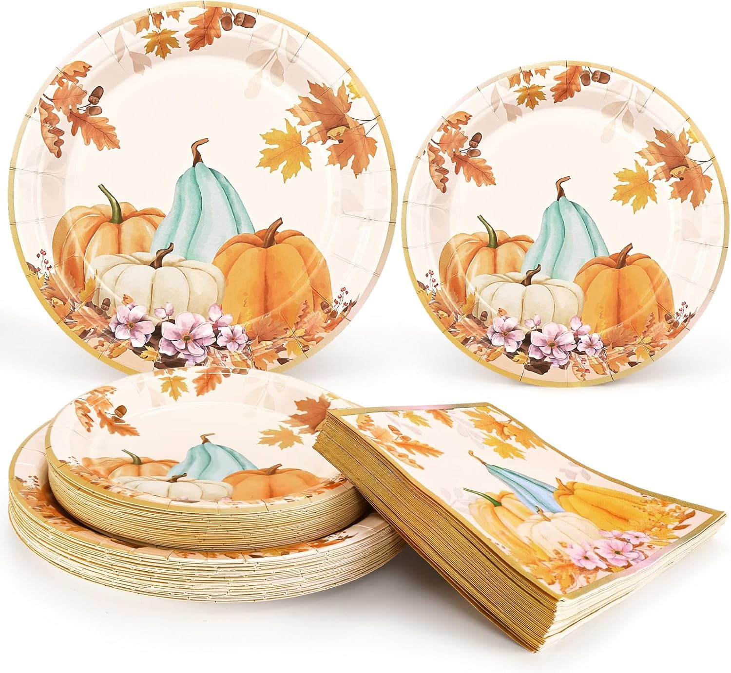 DAZLUTE 200 PCS Fall Paper Plates and Napkins Thanksgiving Party ...