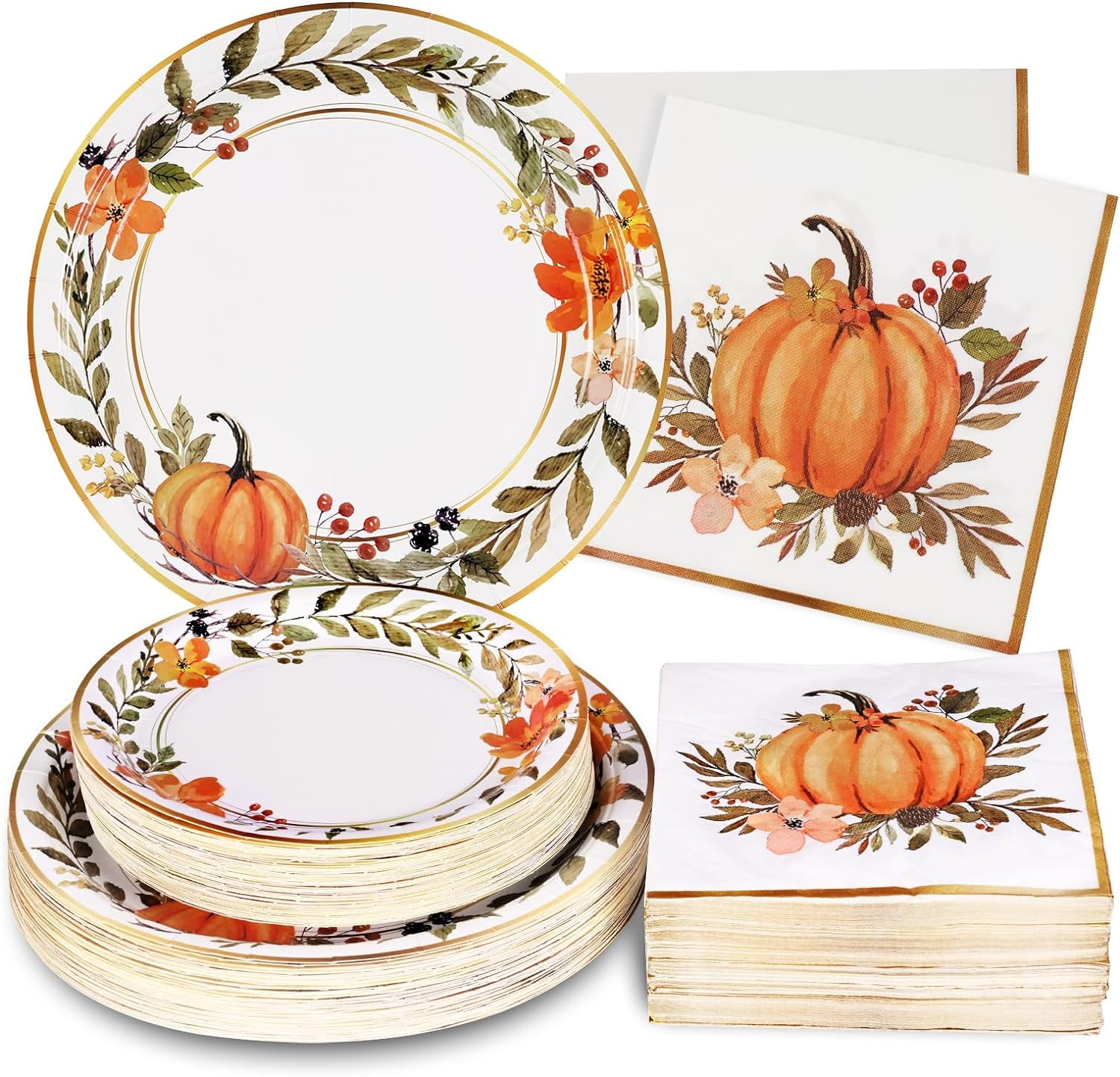 DAZLUTE 200Pcs Thanksgiving Paper Plates and Napkins,Fall Pumpkin Paper ...