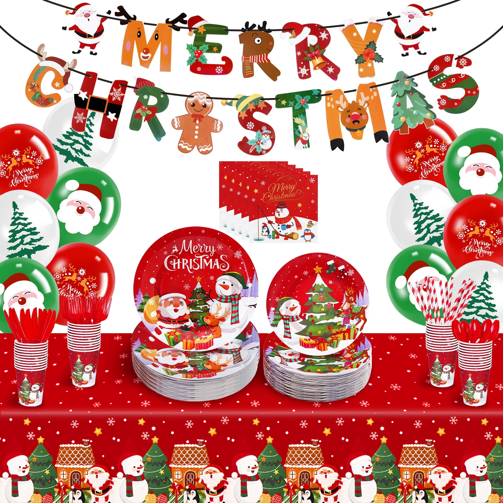 DAZLUTE 212 PCS Christmas Party Supplies Christmas Disposable ...