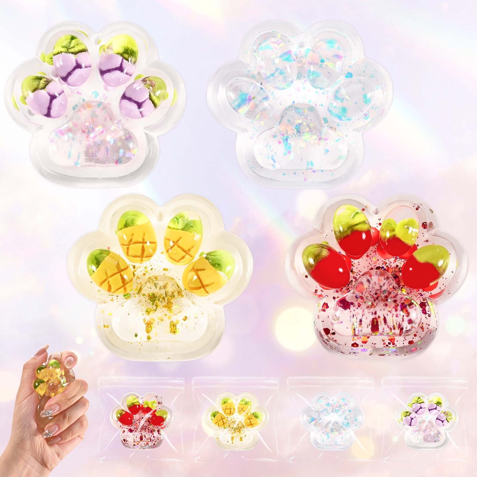 4pack Jelly Texture Cat Paw Squishy Squeeze Toy Pinch Stress Relief Toy ...