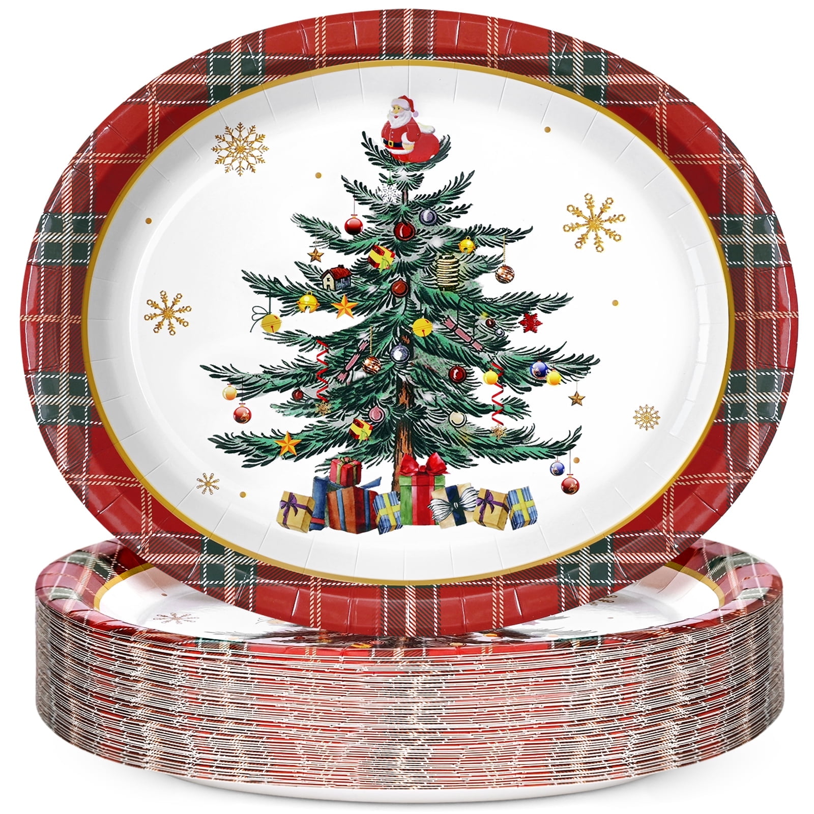 DAZLUTE 50 PCS Christmas Paper Plates , Red and Green Christmas ...