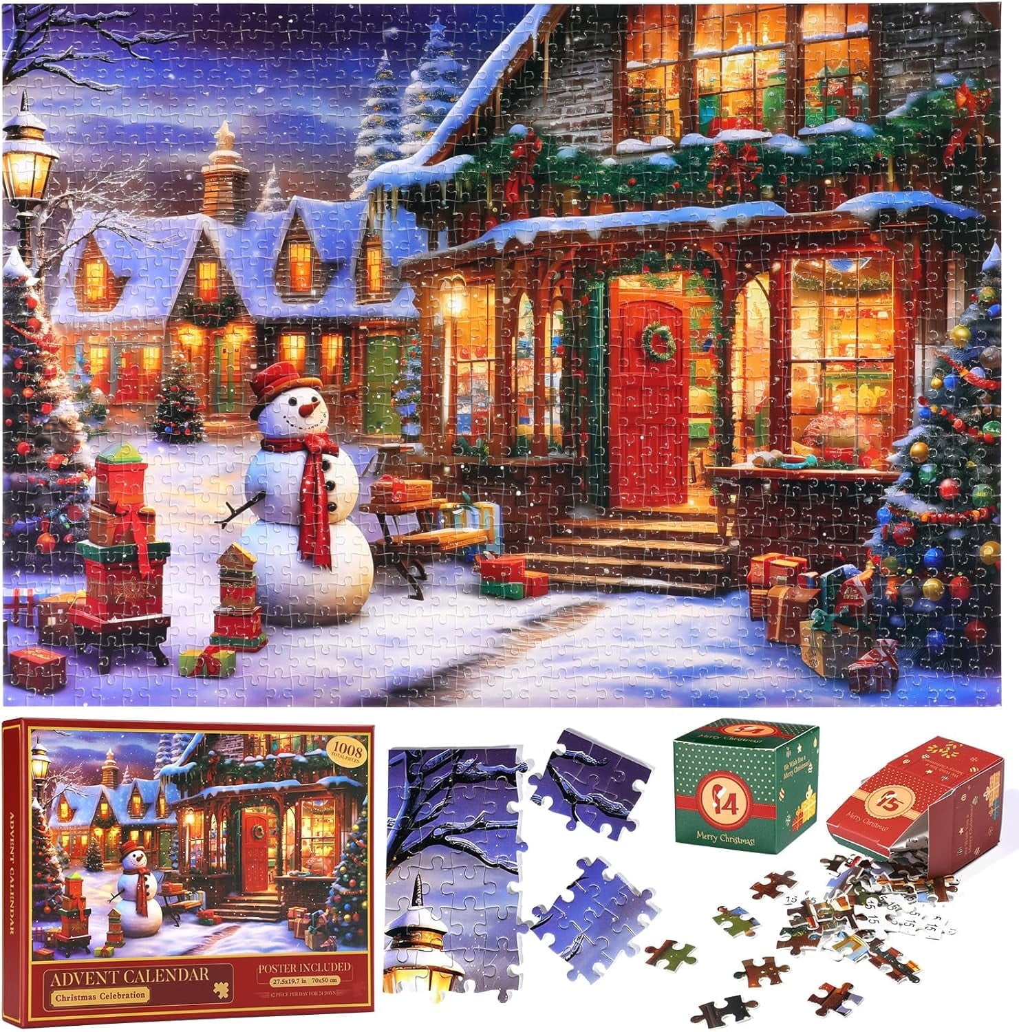 DAZLUTE Christmas Advent Calendar Puzzle 1008 Piece for Adult, 24 Days ...
