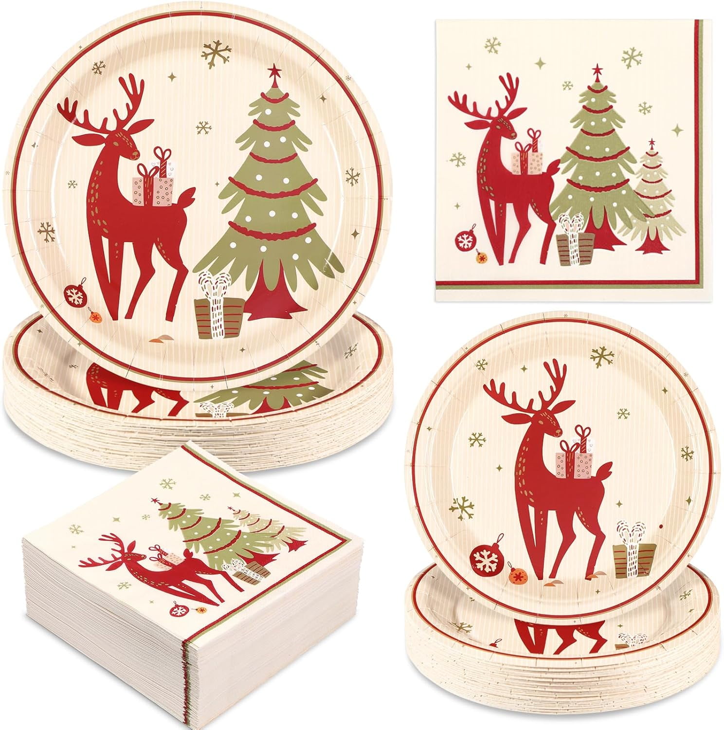 DAZLUTE Christmas Paper Plates and Napkins Serves 50 Guests Christmas ...
