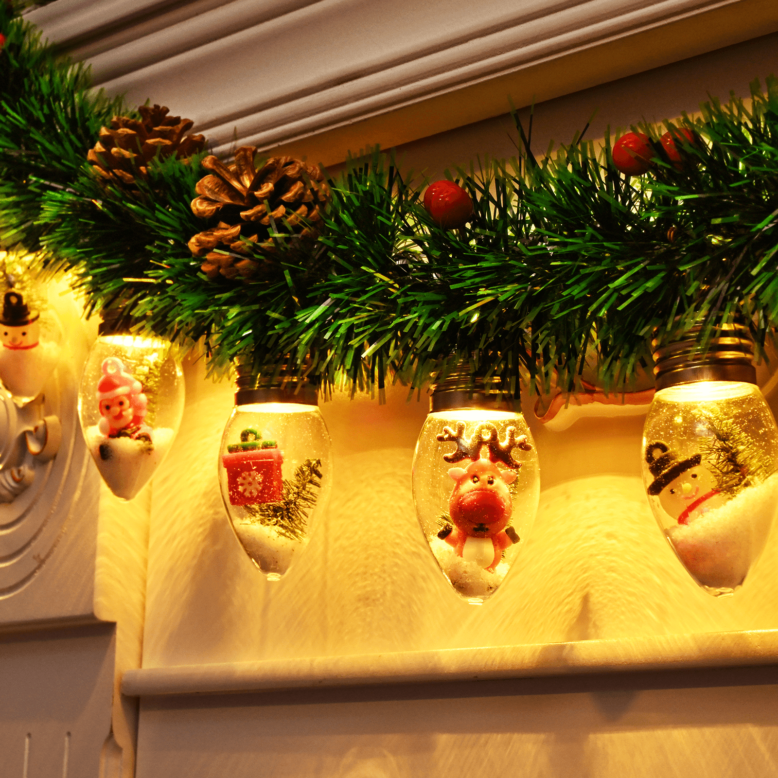 DAZLUTE Christmas Snow Globe String Lights Indoor Decorations String ...