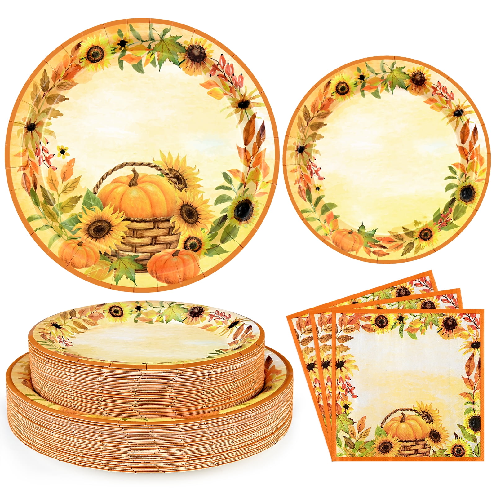 DAZLUTE Fall Paper Plates and Napkins, 200 PCS Thanksgiving Party ...