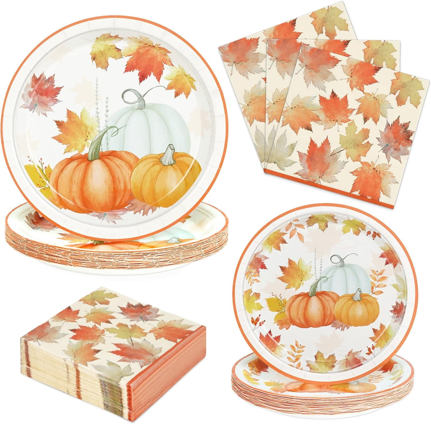 DAZLUTE 200 PCS Fall Paper Plates and Napkins Pumpkin Thanksgiving ...