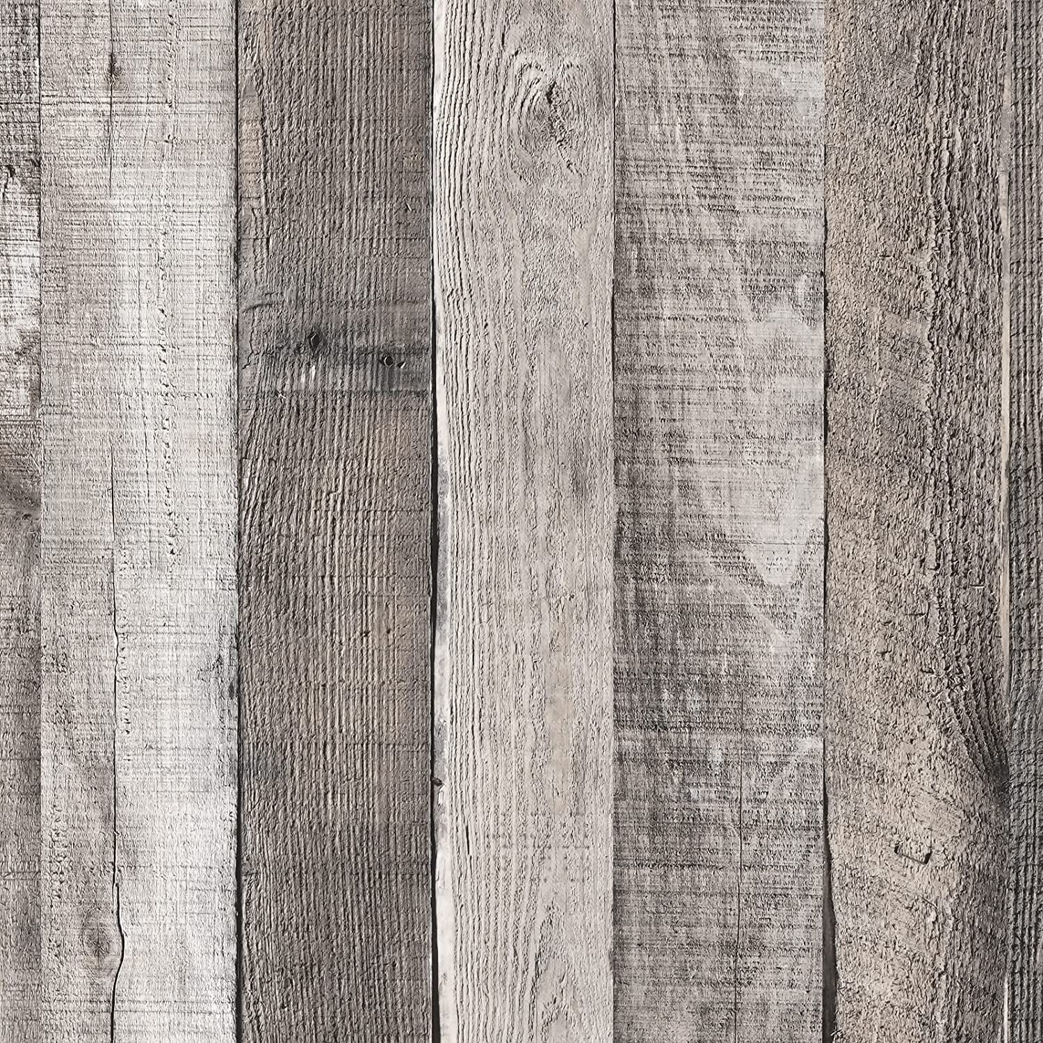 DAZLUTE Faux Gray Wood Peel and Stick Wallpaper,Rustic Wood Contact ...
