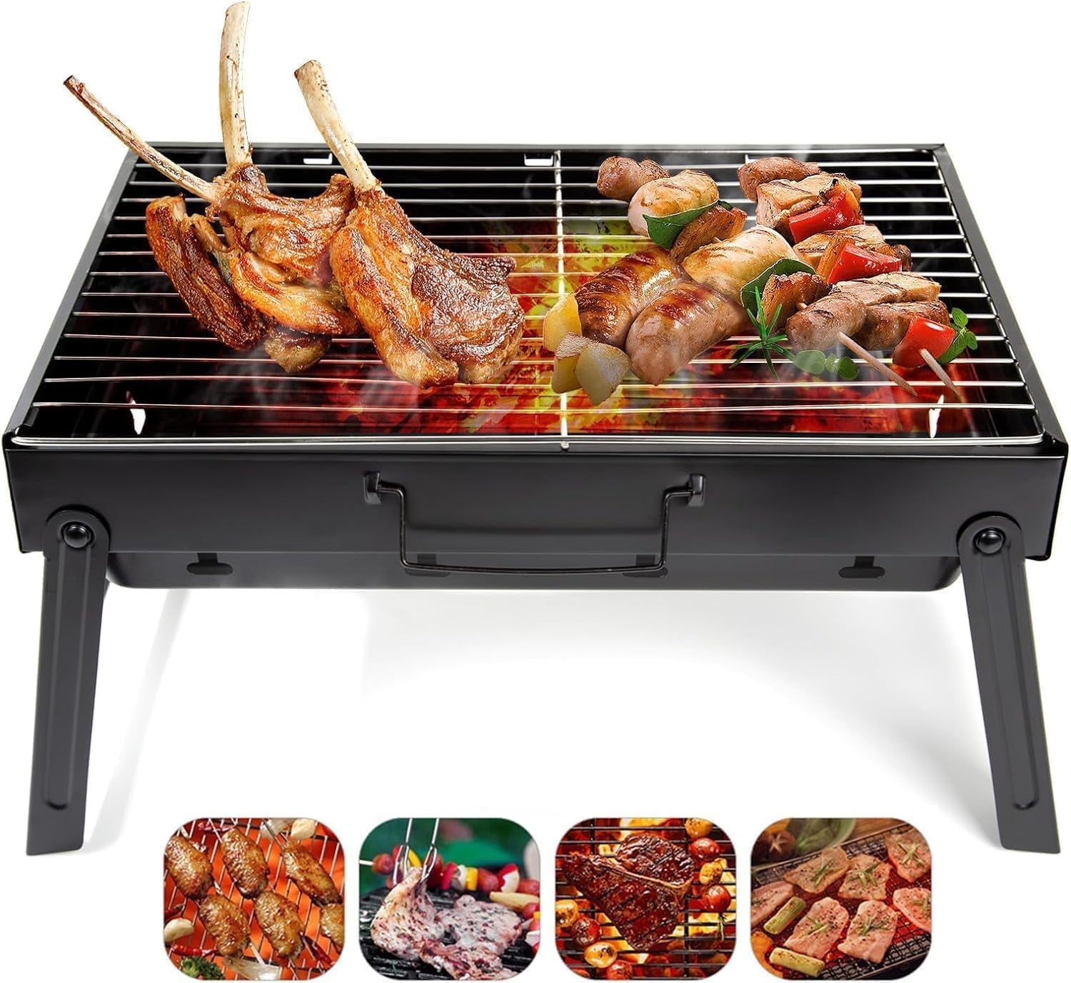 DAZLUTE Folding Portable BBQ Charcoal Grill, Stainless Steel Small Charcoal Grill, BBQ Grill for ...