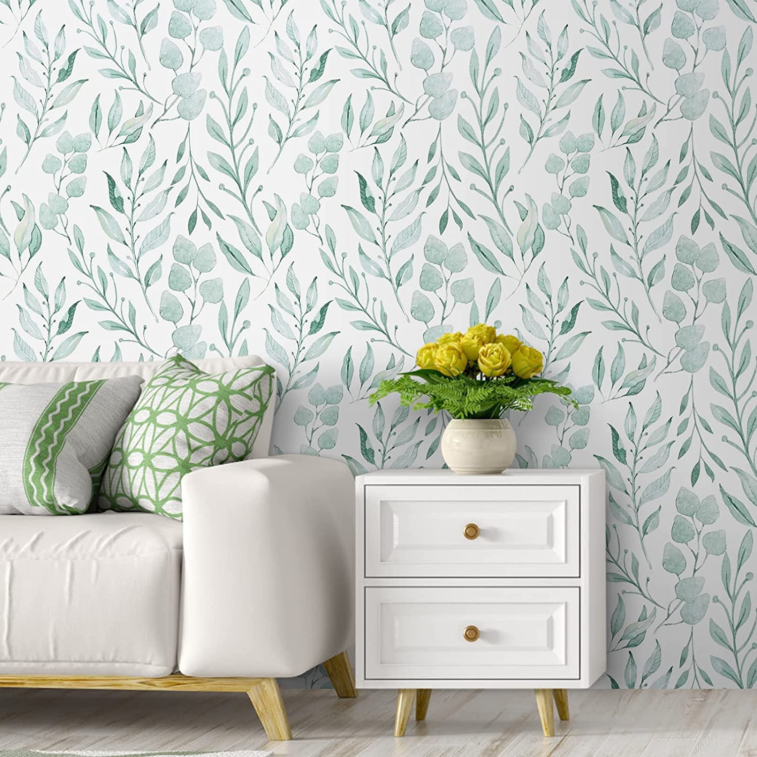 DAZLUTE Green Leaf Wallpaper Peel and Stick Wallpaper 17.7" x 394",Self ...