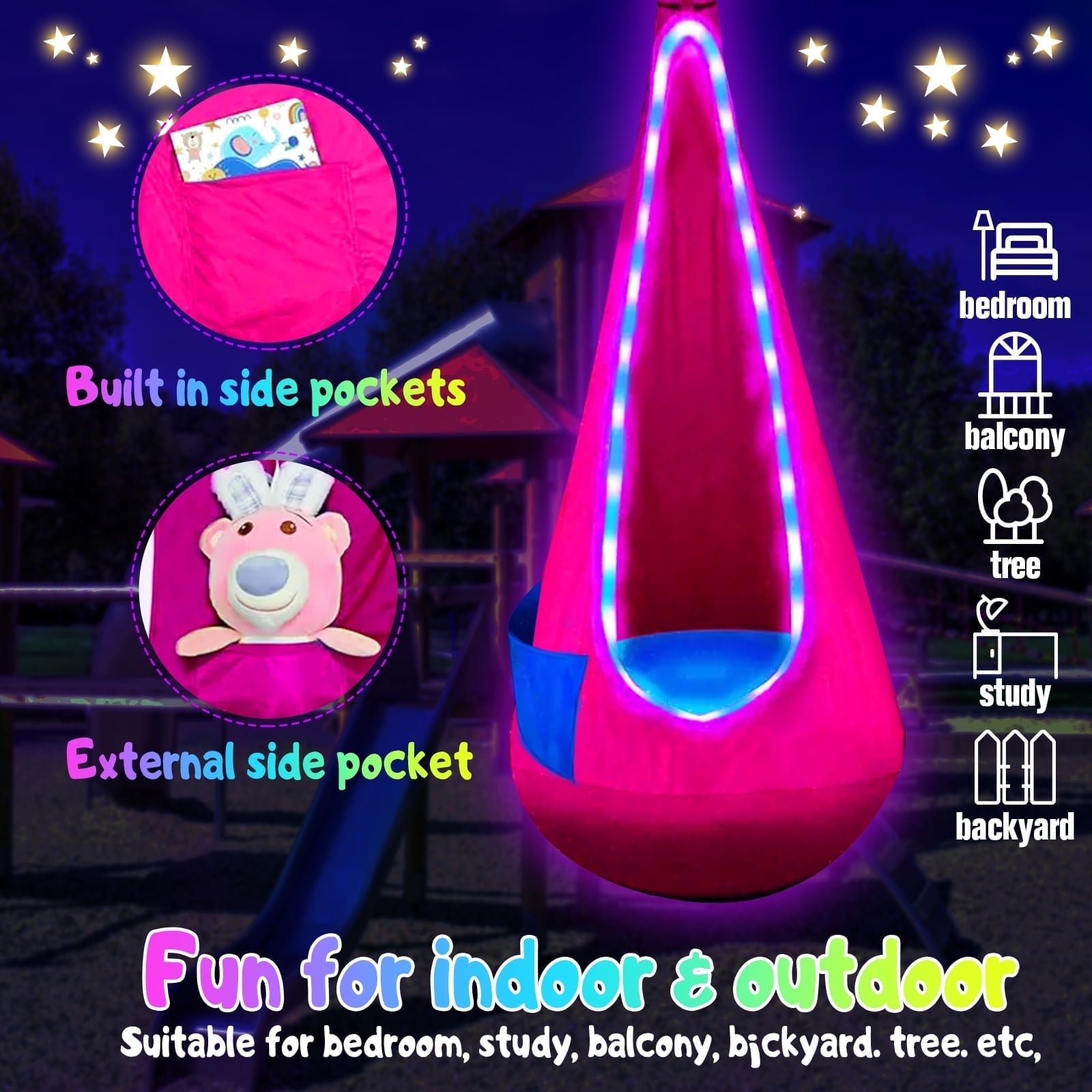DAZLUTE Light up Pod Swing Seat, Sensory Pod Swing Chair with LED ...