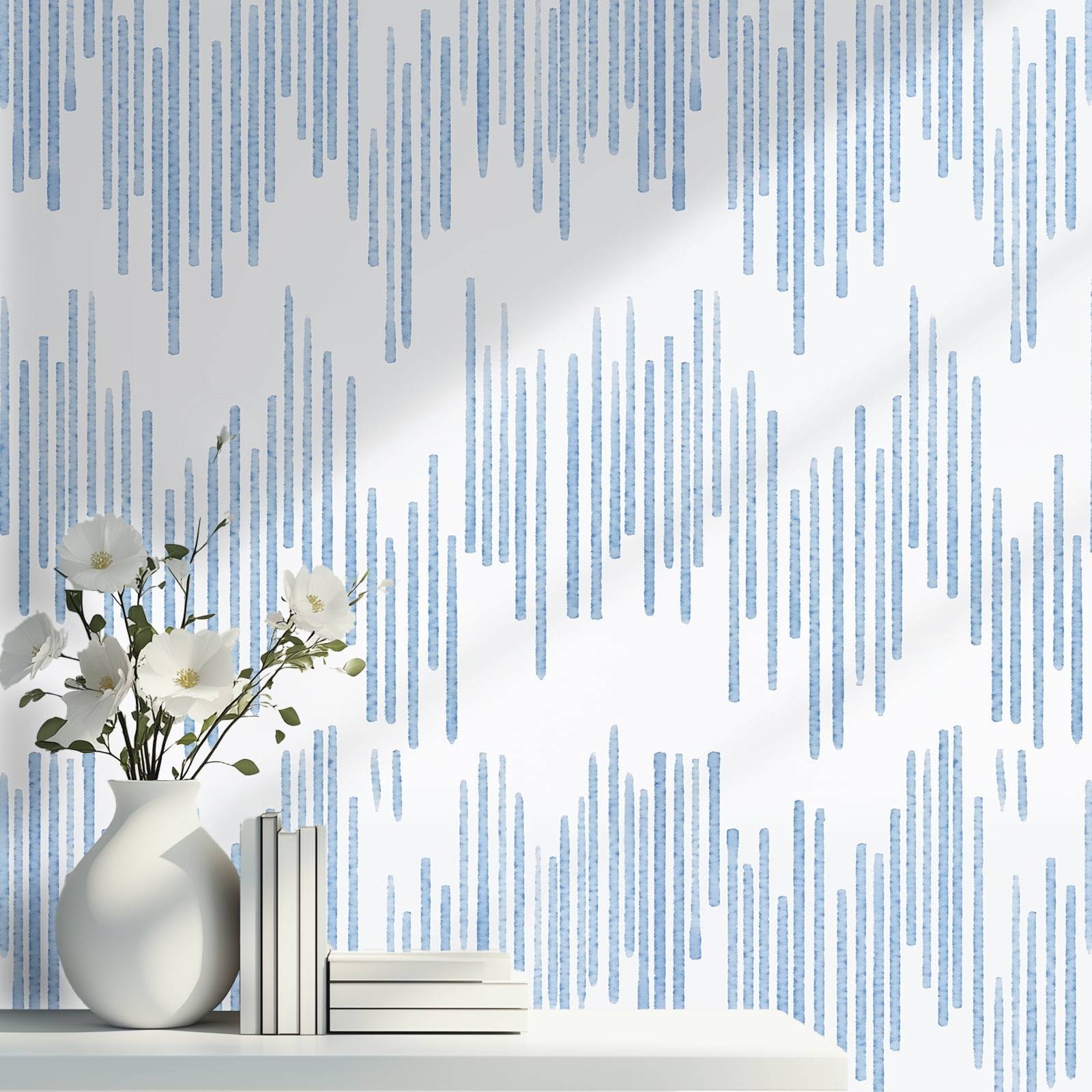 DAZLUTE Peel and Stick Wallpaper Blue Striped Wallpaper Geometric ...