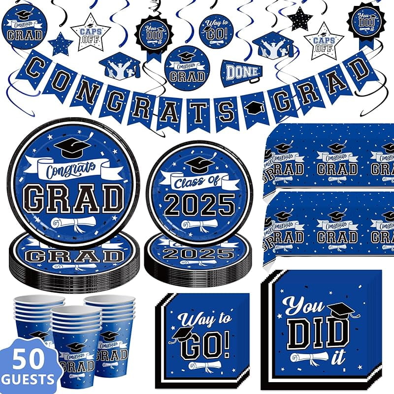 DAZONGE Graduation Decorations 2025 Blue, 2025 Graduation Party Decorations for 50 Guests ...