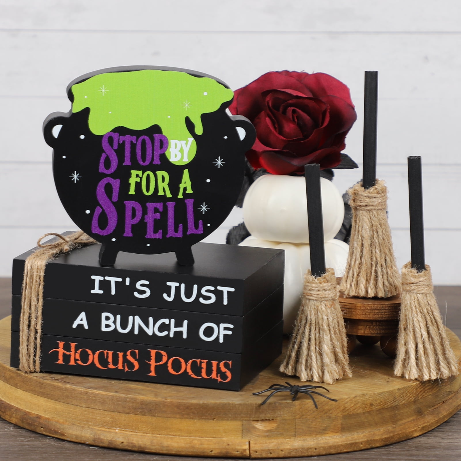 DAZONGE Halloween Set, Hocus Pocus Faux Book, Witch Brooms & Cauldron ...