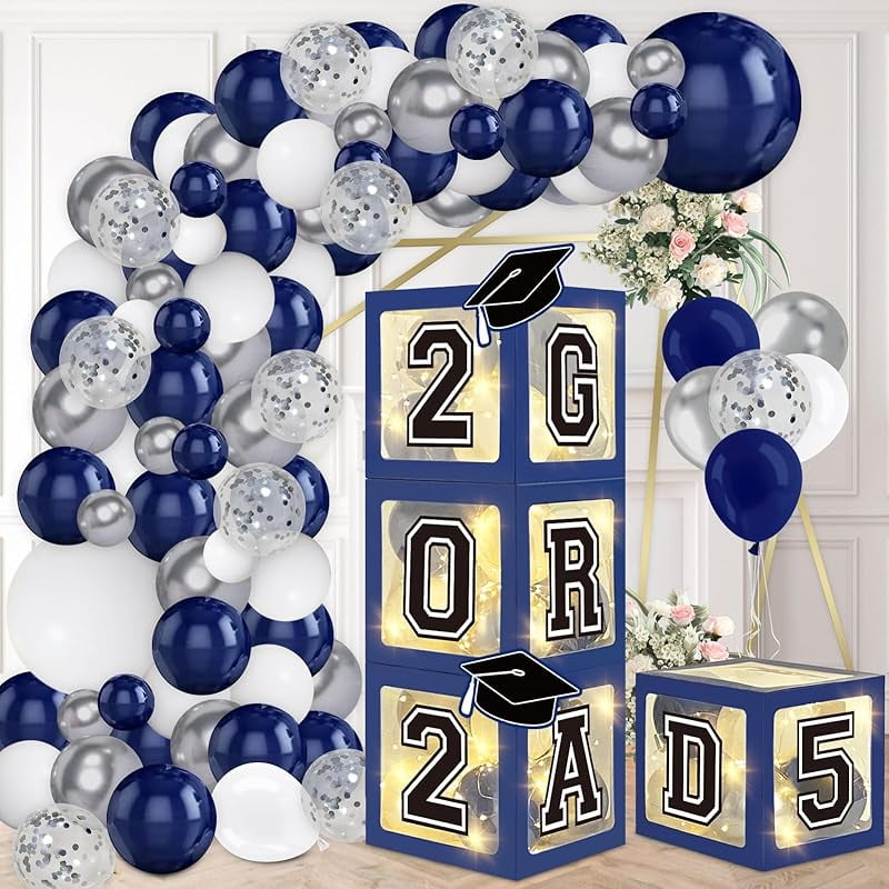 DAZONGE Navy Blue Graduation Decorations 2025 - Set of 4 Graduation ...