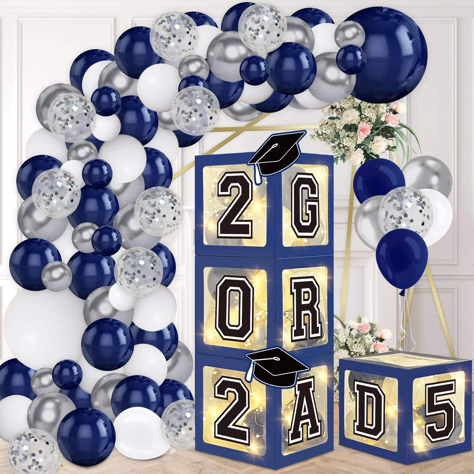 DAZONGE Navy Blue Graduation RRF12 Decorations 2025 - Set of 4 Grad ...