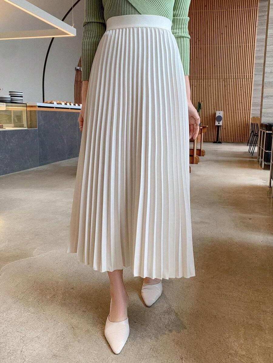 DAZY Solid Color Elegant Pleated Skirt For Women, Spring/Summer ...