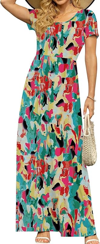 DB MOON Womens 2025 Summer Maxi Dresses Casual Short Sleeve Empire ...