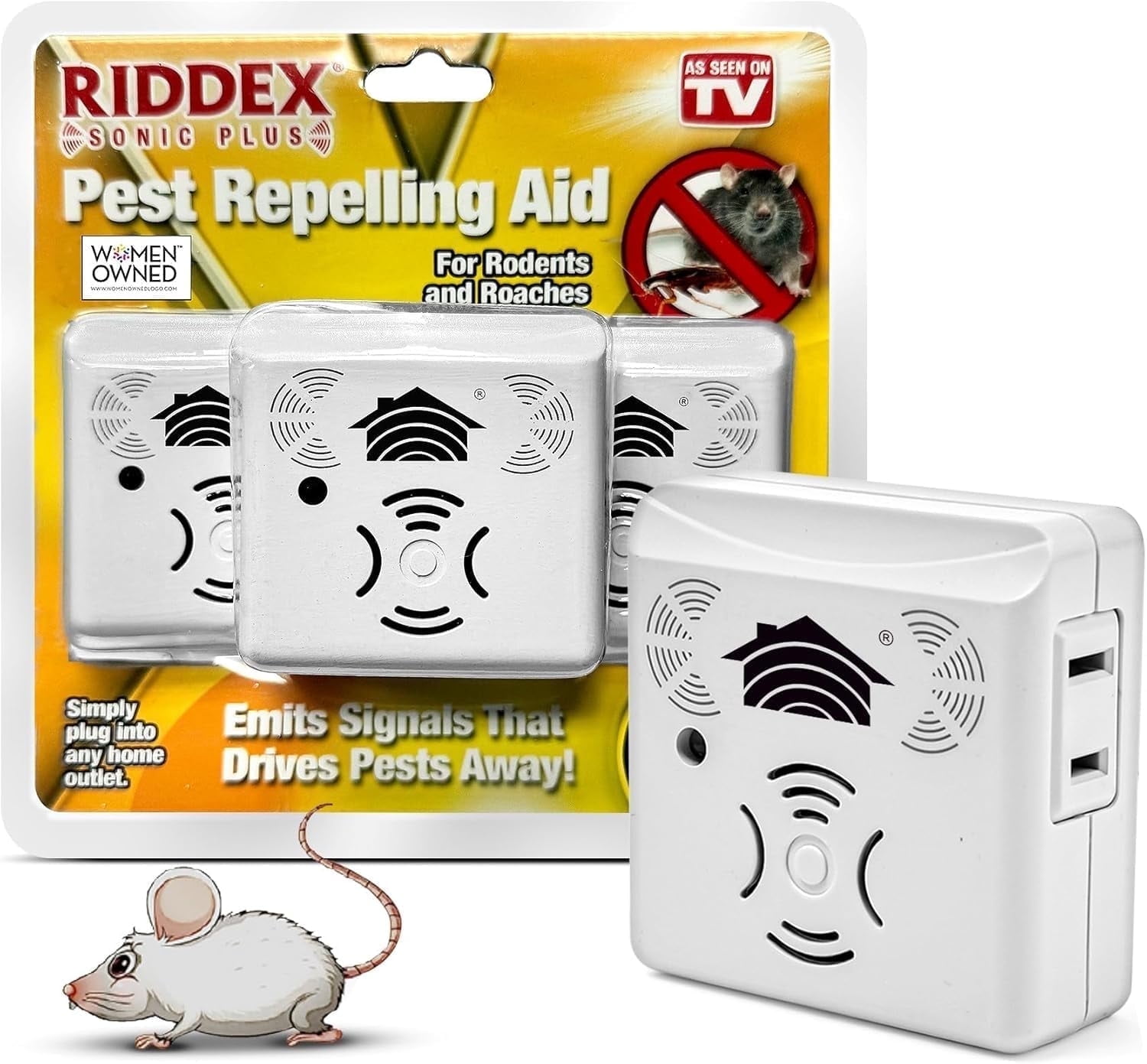 Riddex Sonic Plus Ultrasonic Pest Repeller, Plugs in with extra Outlets ...