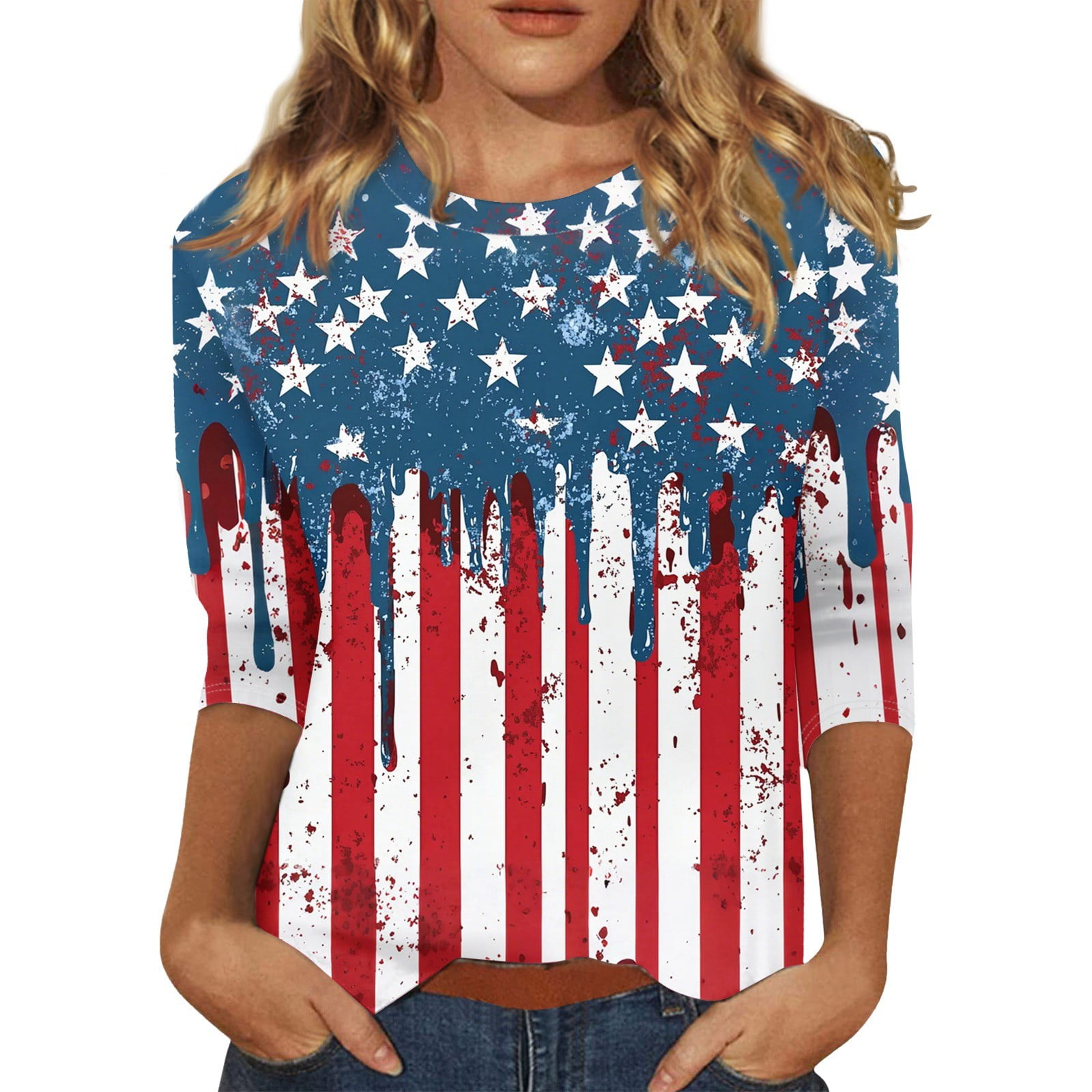 DBAIXID 4th Of July 3/4 Sleeve Tops for Women Usa Flag Unshackled ...