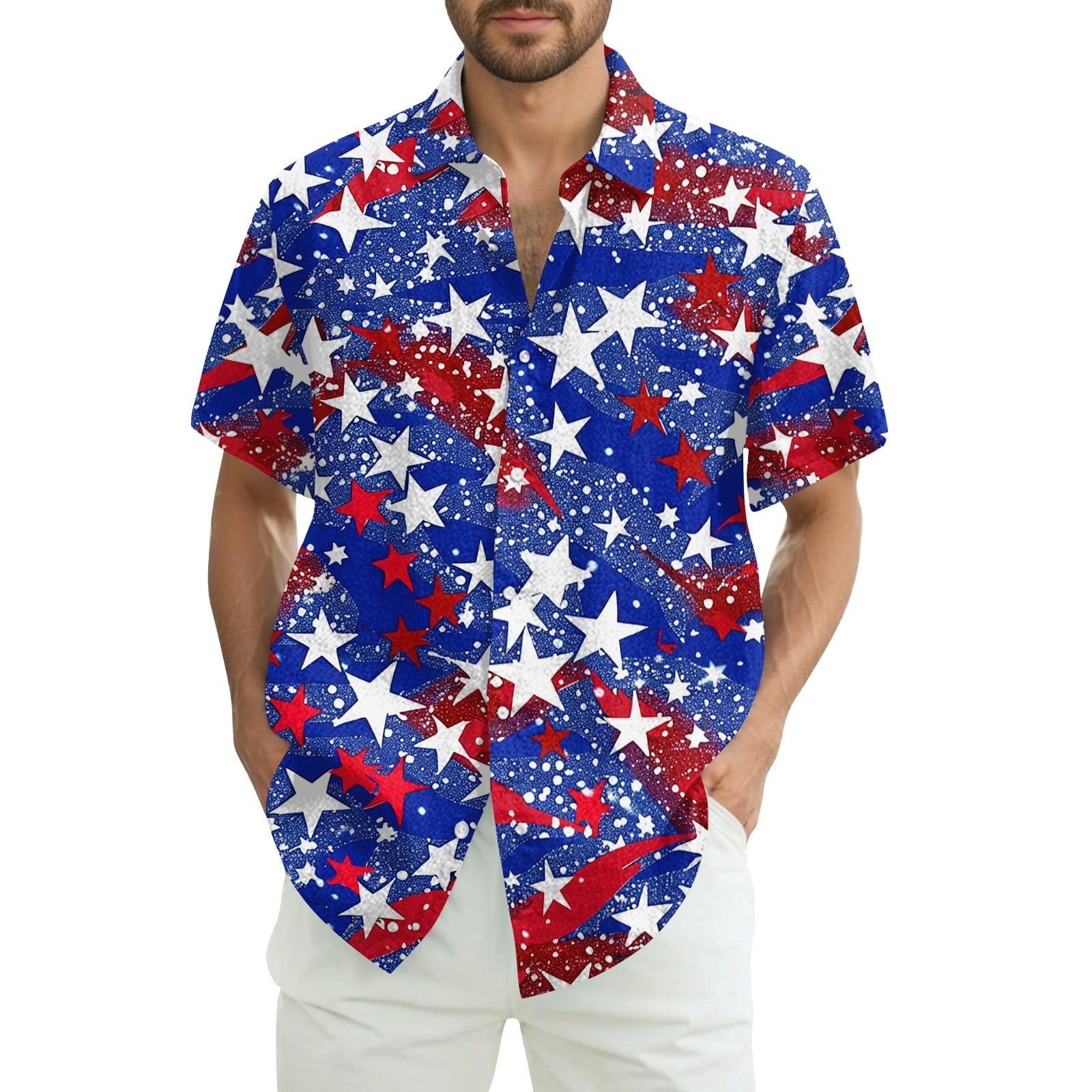 DBAIXID 4th Of July Button Down T-Shirts Mens 1776 Plus Size Star ...