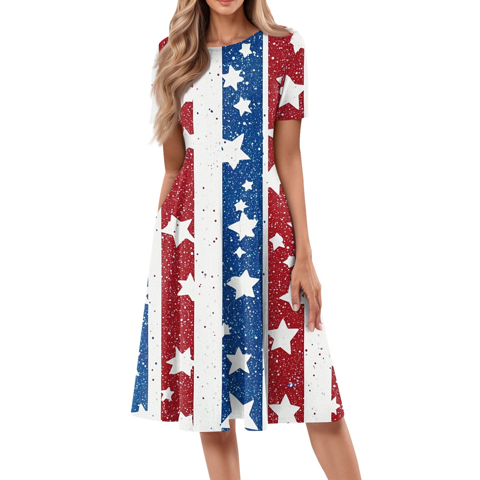 DBAIXID 4th of July Dress for Women Crew Neck 1776 Patriotic USA ...