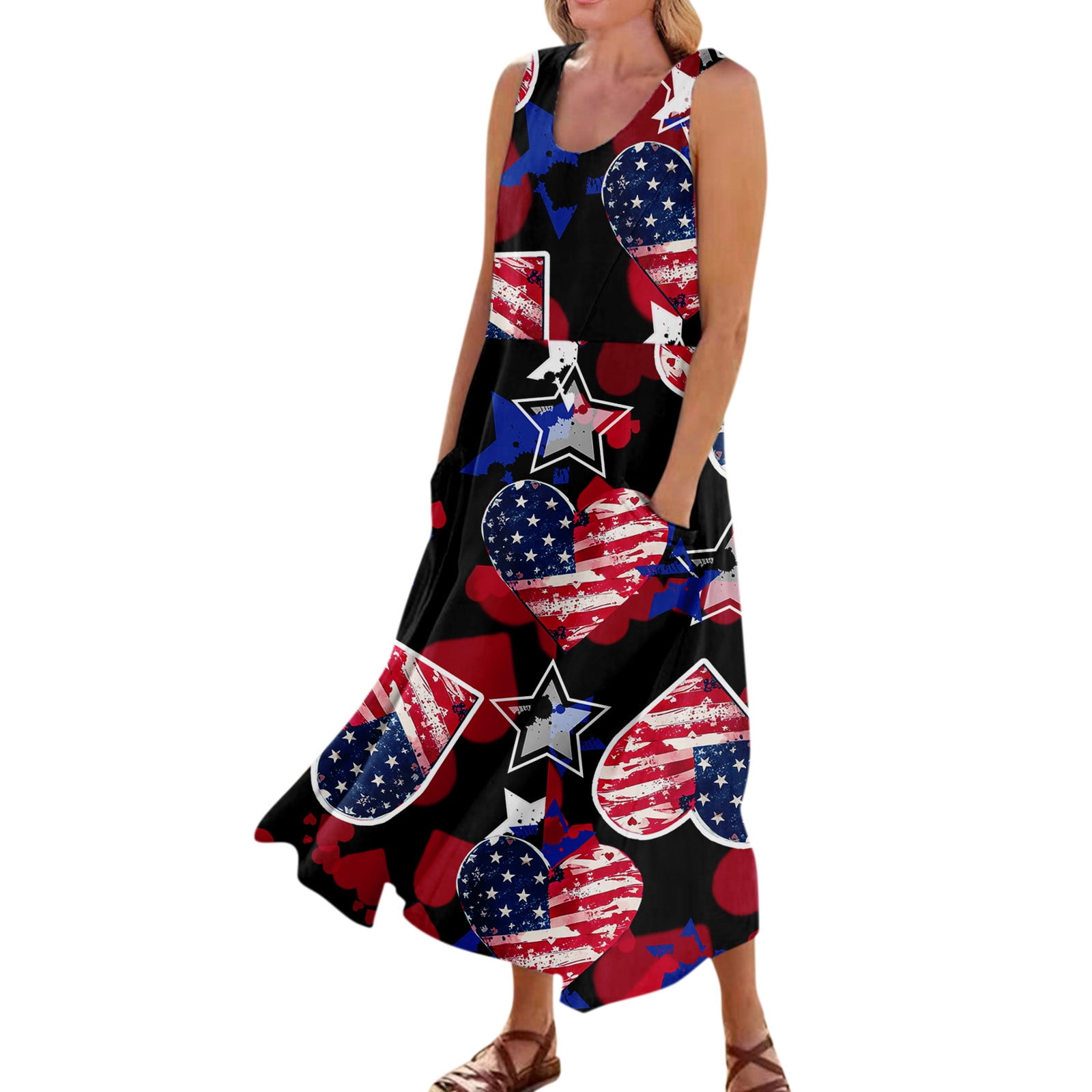 DBAIXID 4th of July Dress for Women V-Neck Plus Size Red White and Blue ...
