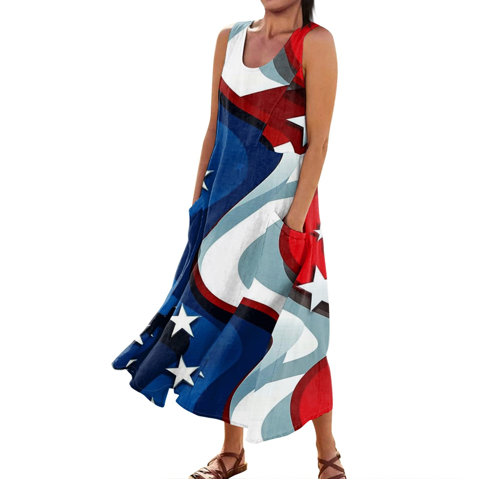 DBAIXID 4th of July Dress for Women V-Neck Red White and Blue Plus Size ...