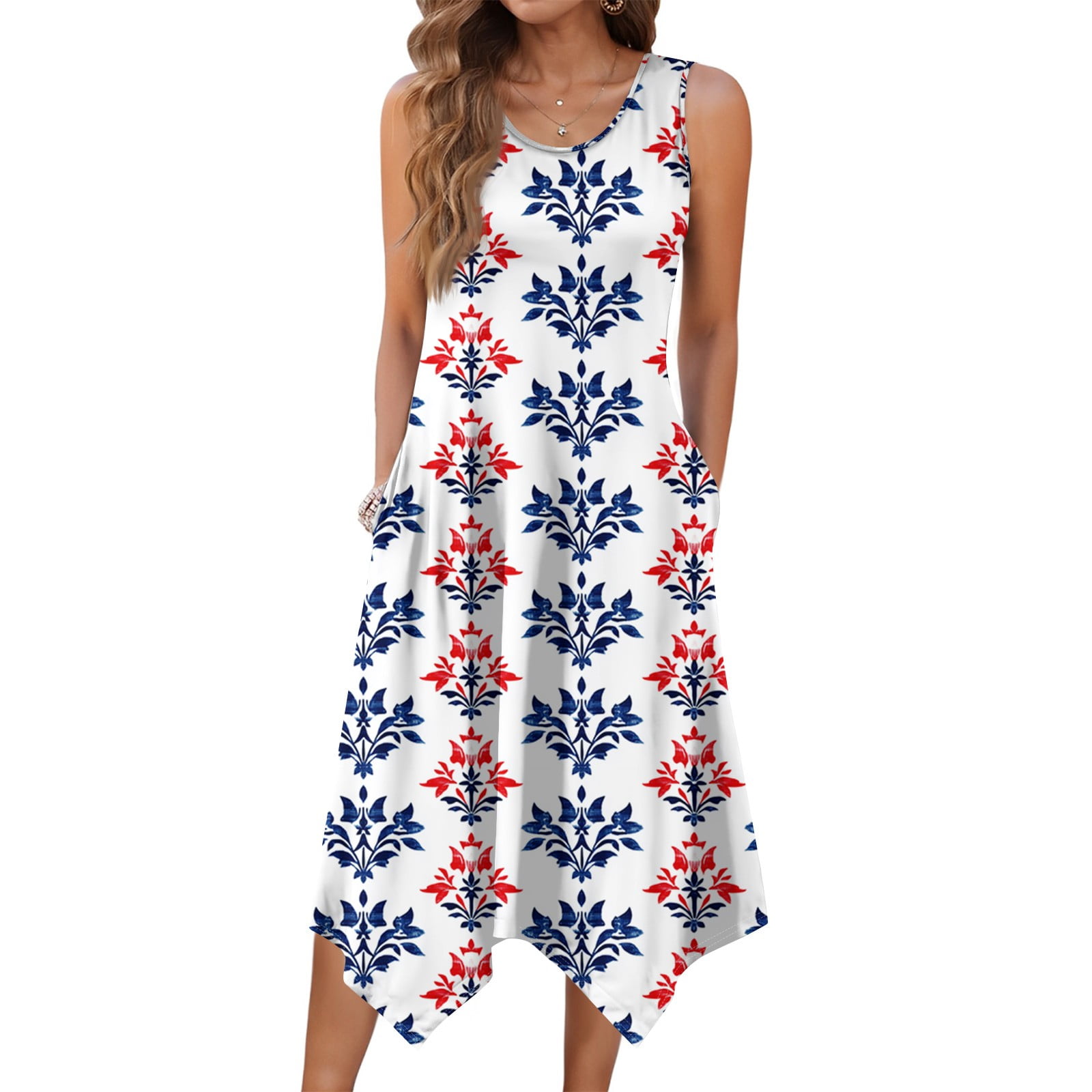 DBAIXID 4th of July Womens Dress Crew Neck Plus Size 1776 Patriotic ...