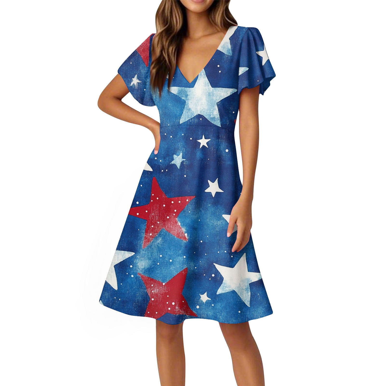 DBAIXID 4th of July Womens Dress Knee Length Plus Size 1776 Patriotic V ...