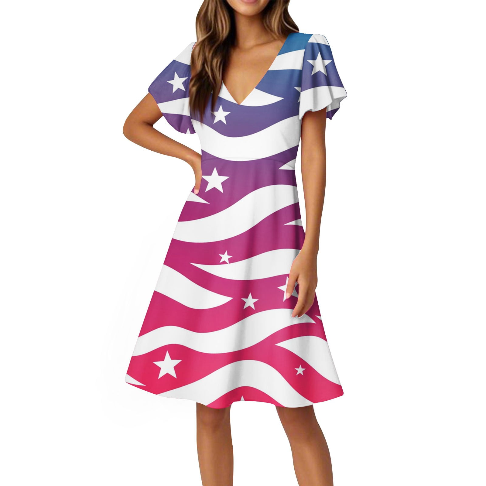 DBAIXID 4th of July Womens Dress Knee Length Plus Size Red White and ...