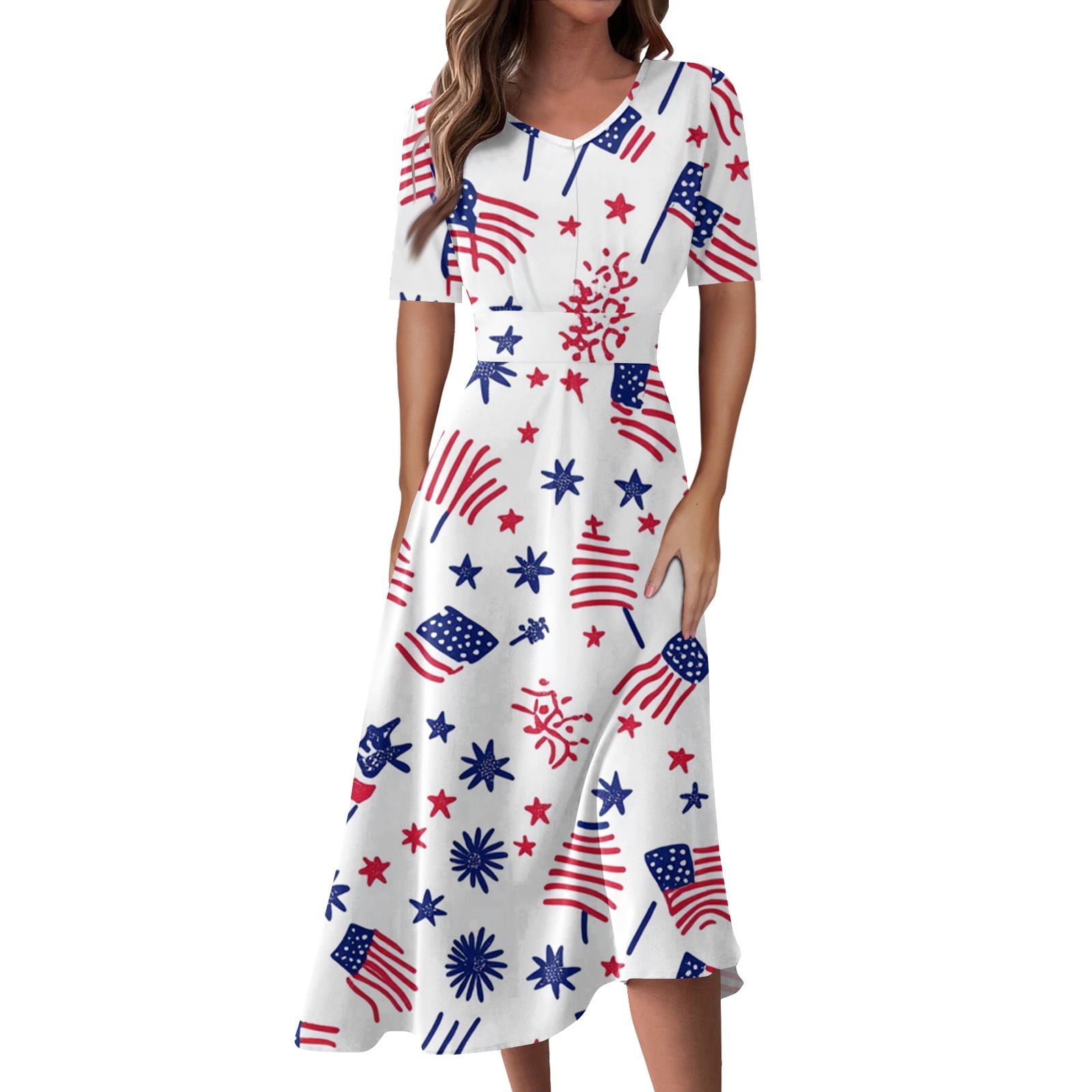 DBAIXID 4th of July Womens Dress Short Sleeve Plus Size USA American ...