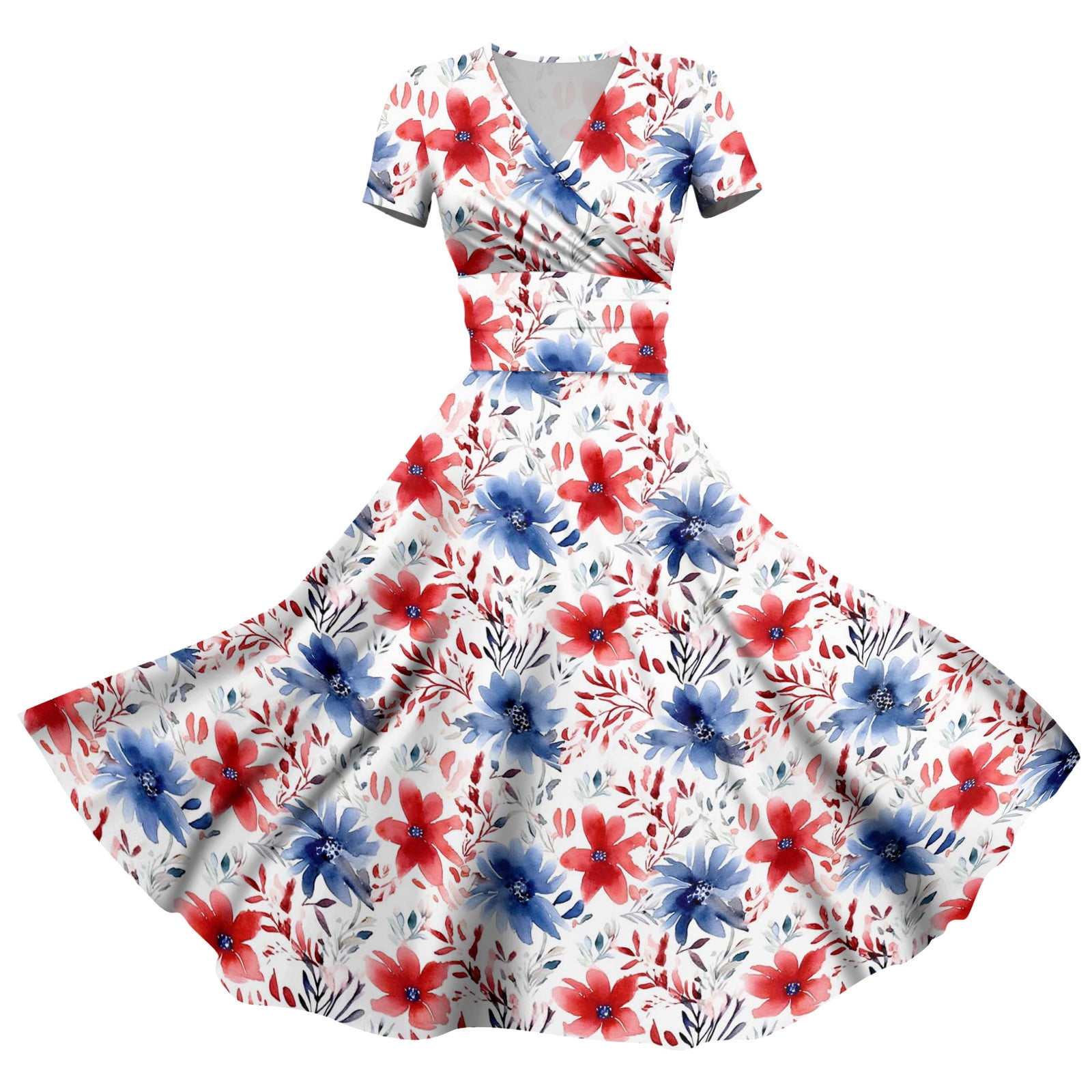 DBAIXID 4th of July Womens Dress V Neck 1776 Patriotic Red White and ...