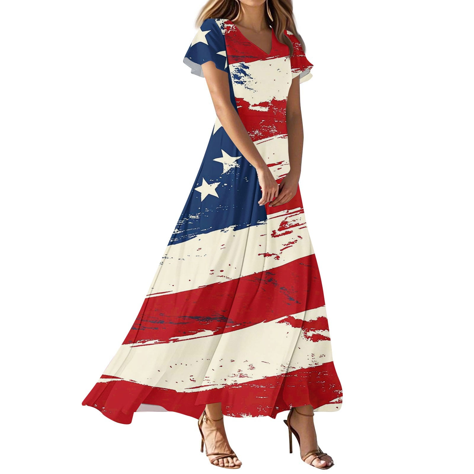 DBAIXID 4th of July Womens Dress V-Neck 1776 Patriotic USA American ...