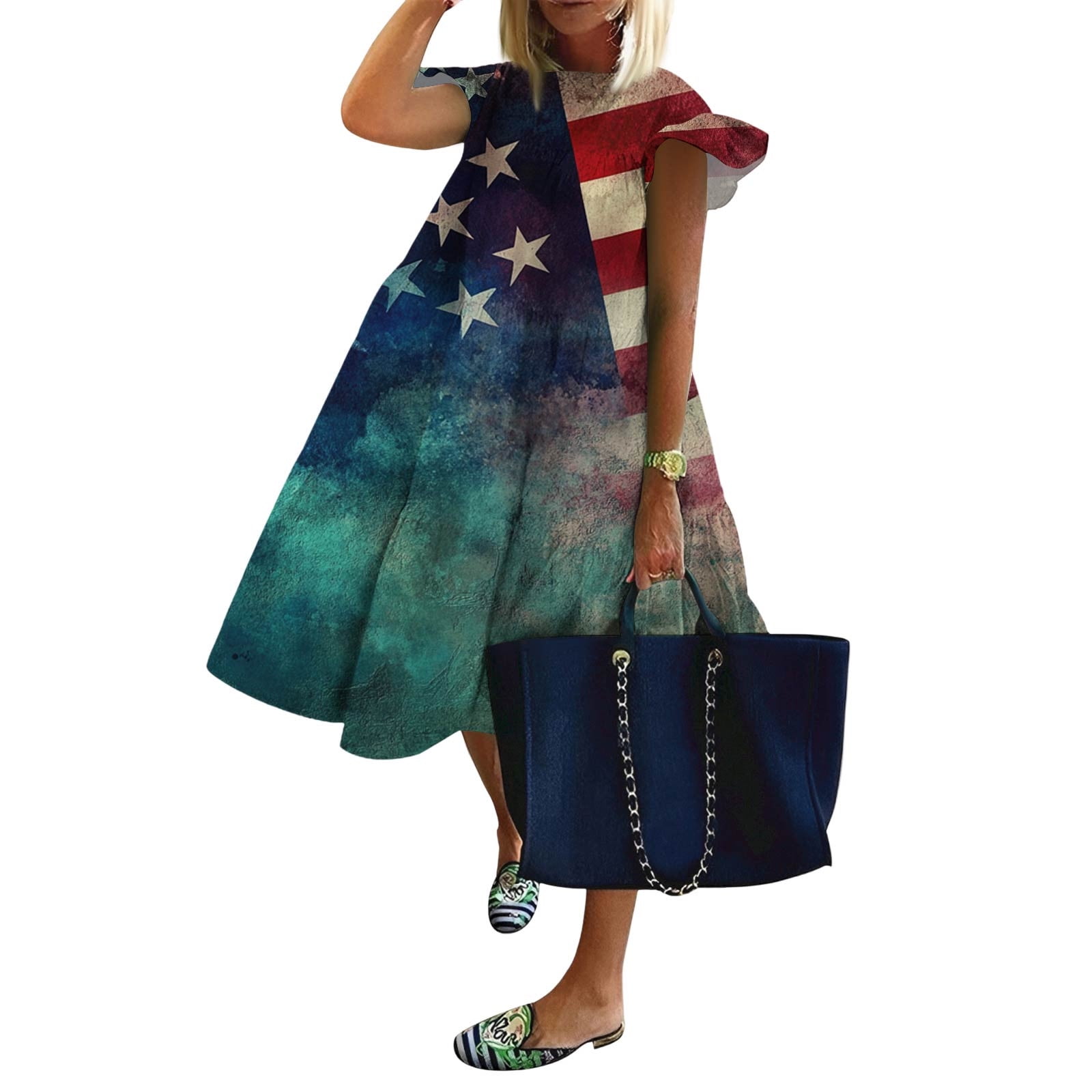 DBAIXID 4th of July Womens Dress V Neck USA American Flag 1776 ...