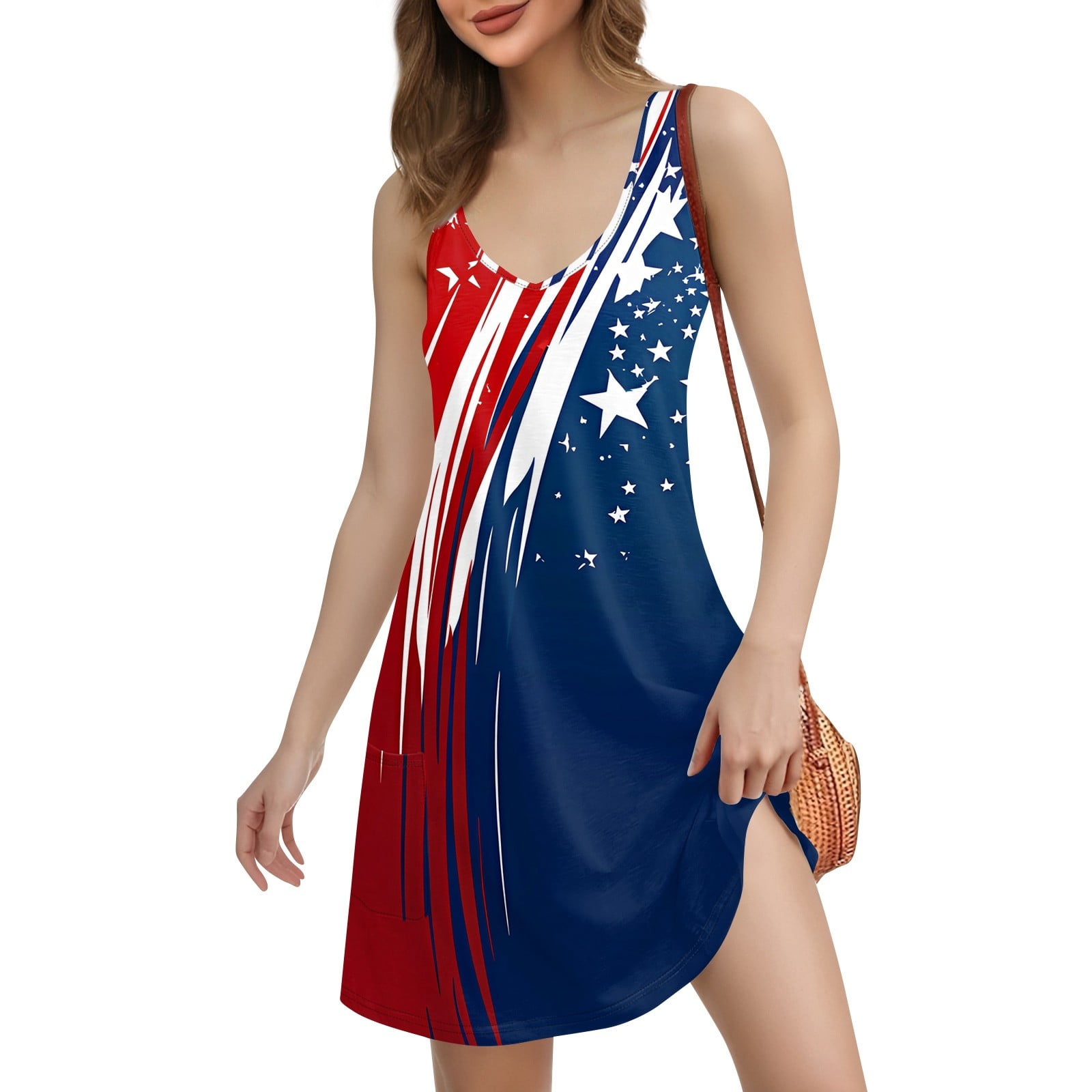 DBAIXID 4th Of July Tank Dress for Women Usa Flag American Flag Star ...