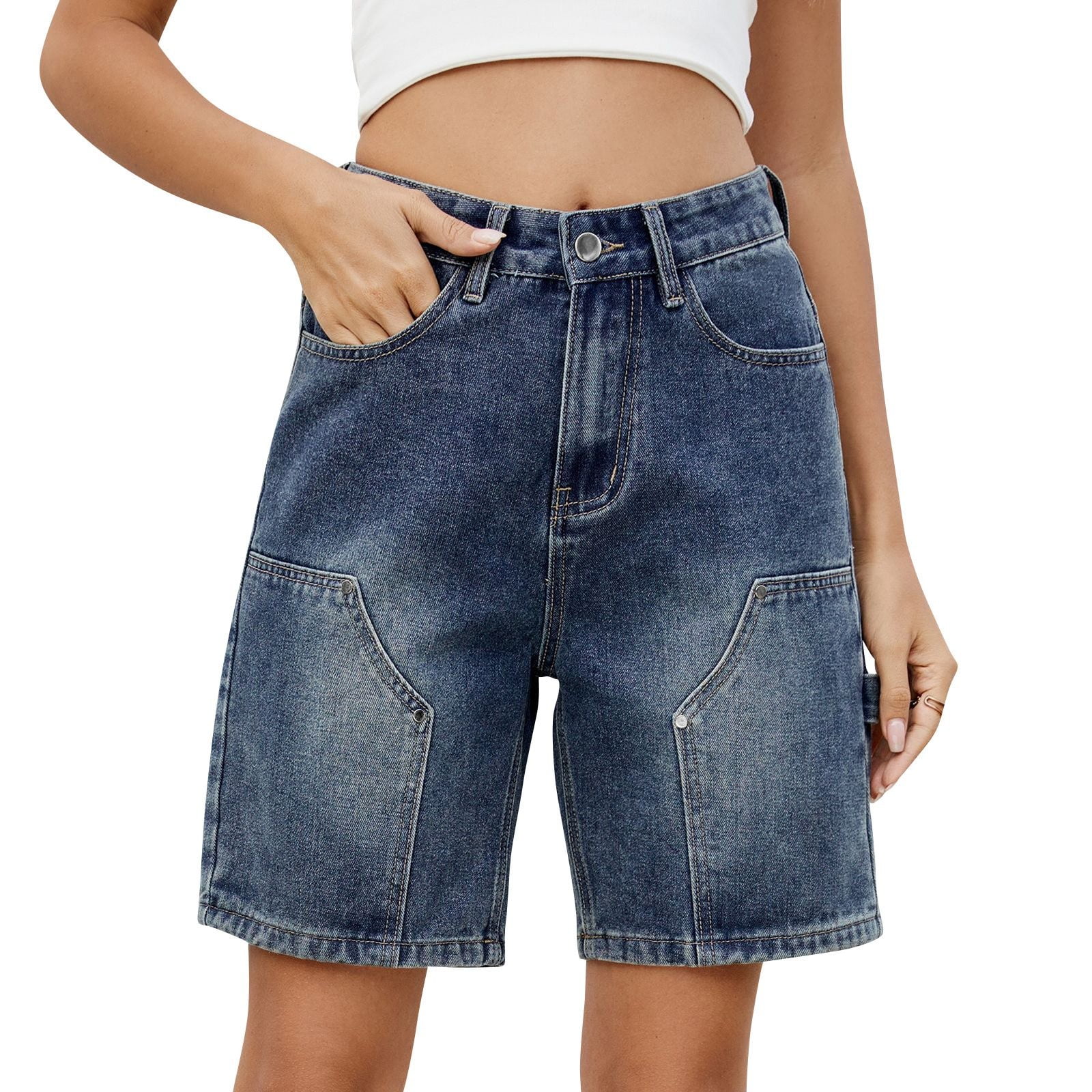 DBAIXID Cargo Denim Shorts for Women Loose Stretch Clearance A-Line Pull on Womens Jean Shorts ...
