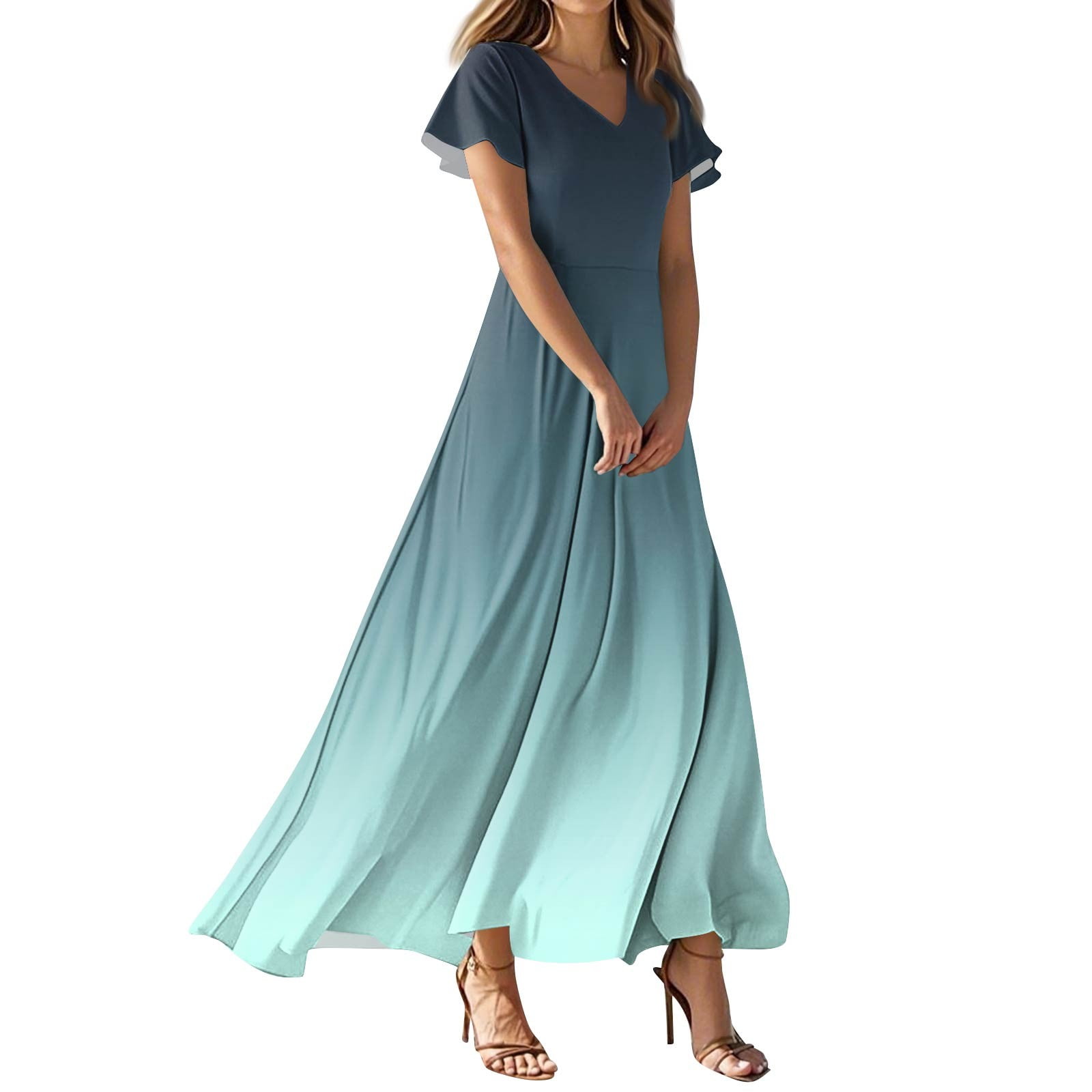 DBAIXID Chiffon Summer Dresses for Women Swing Flowy Ruffle Hem Plus ...