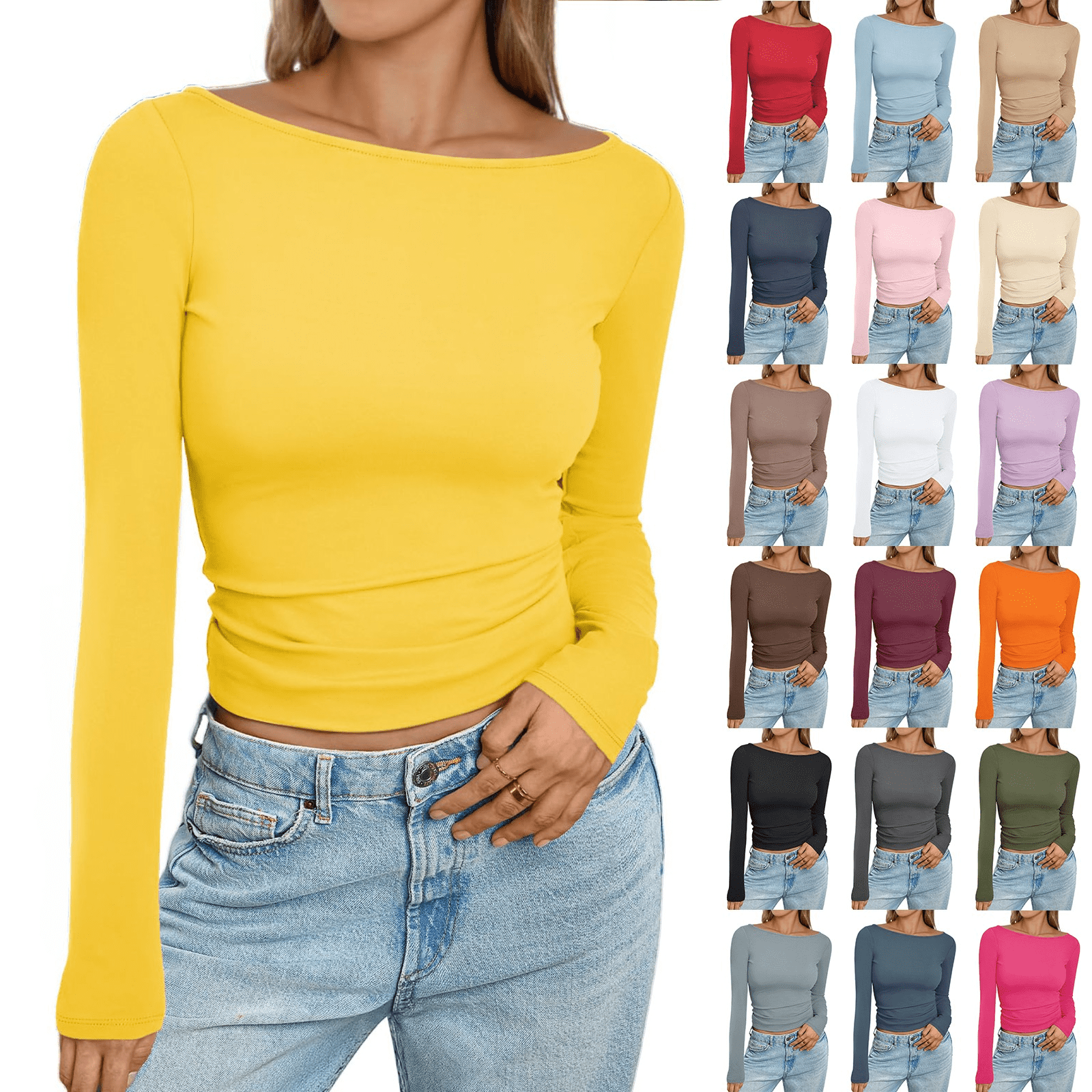 DBAIXID Crop Tops for Teens Long Sleeve Trendy Cute Loose Shirt Slim Fitted Solid Basic Fashion ...