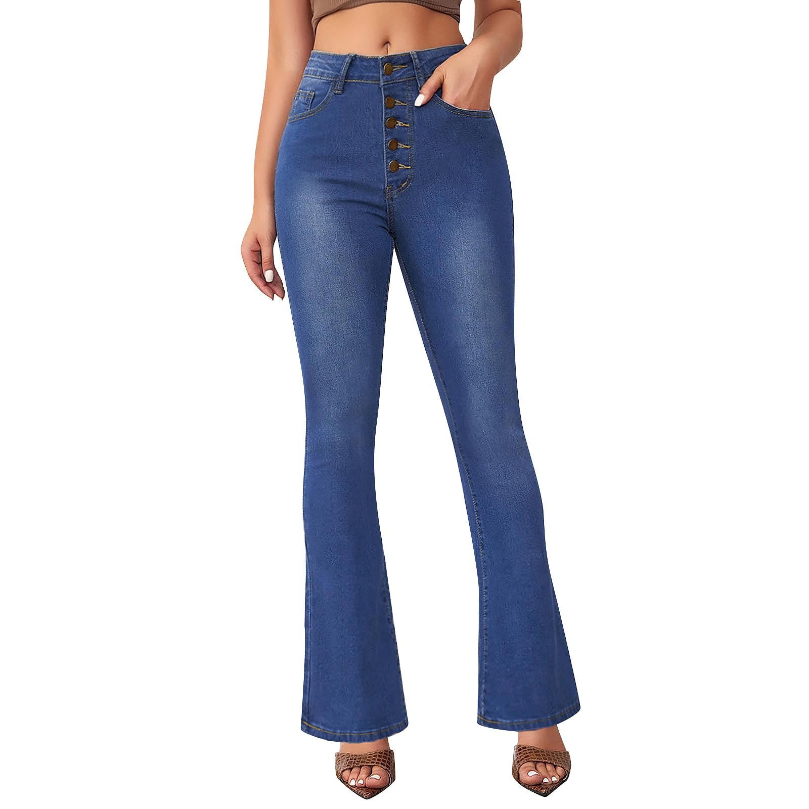DBAIXID Denim Jeans for Women Button No Boundaries Pull on Straight Leg ...