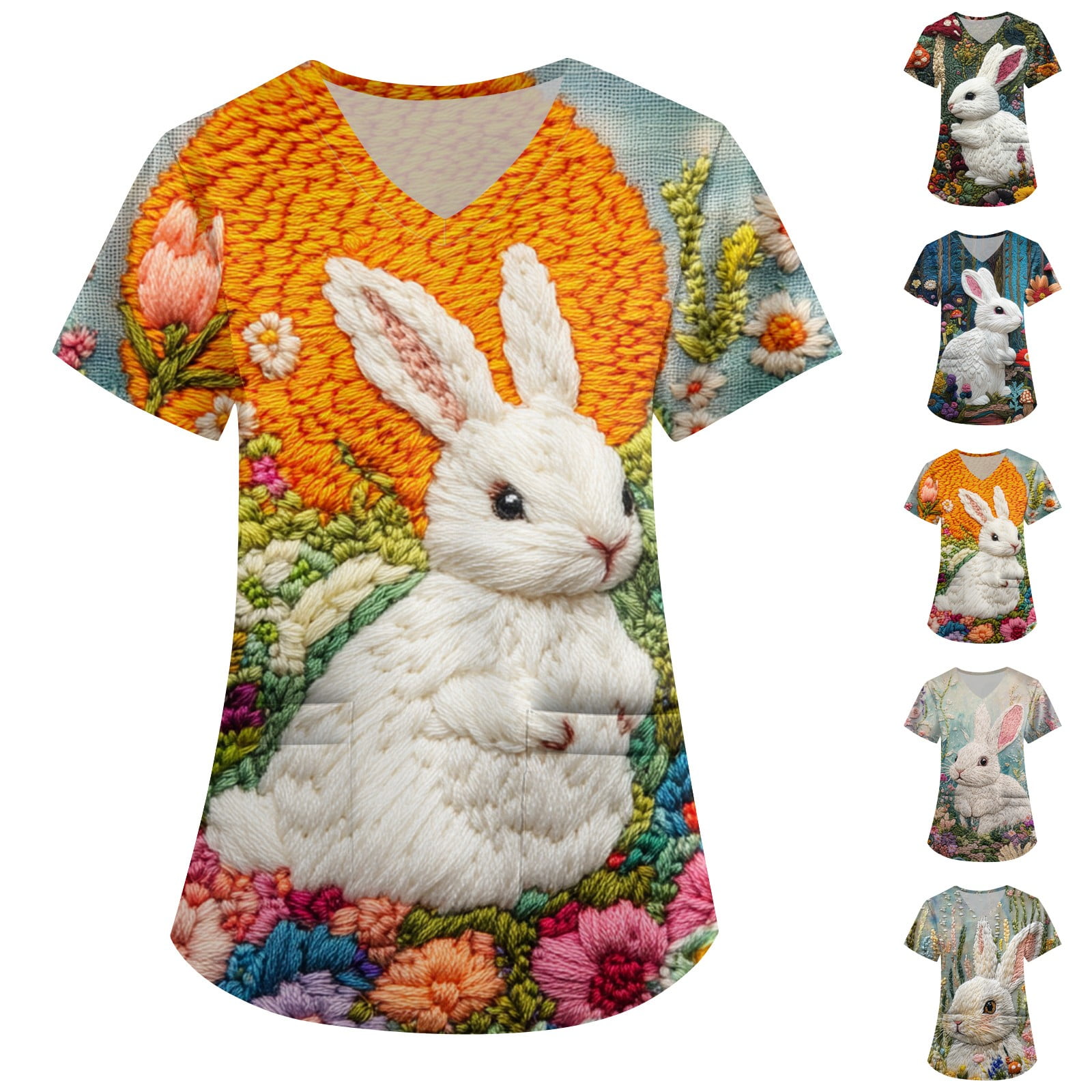 DBAIXID Easter Scrub Tops 尺码 Plus Size Graphic with Pockets Trendy 3d ...